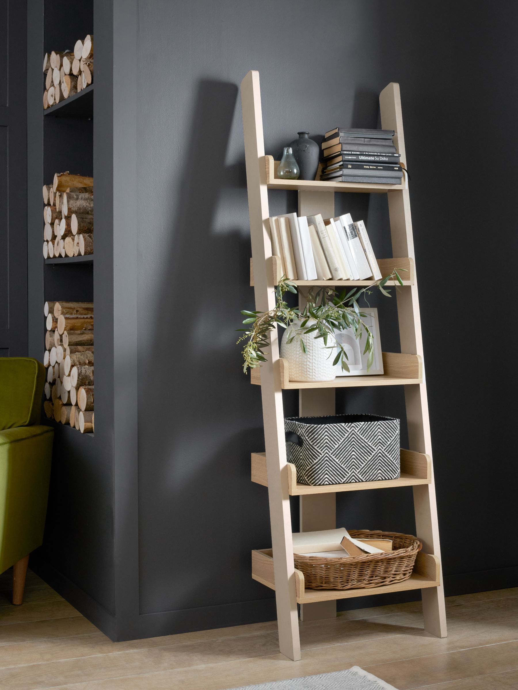 Cream corner ladder shelf store