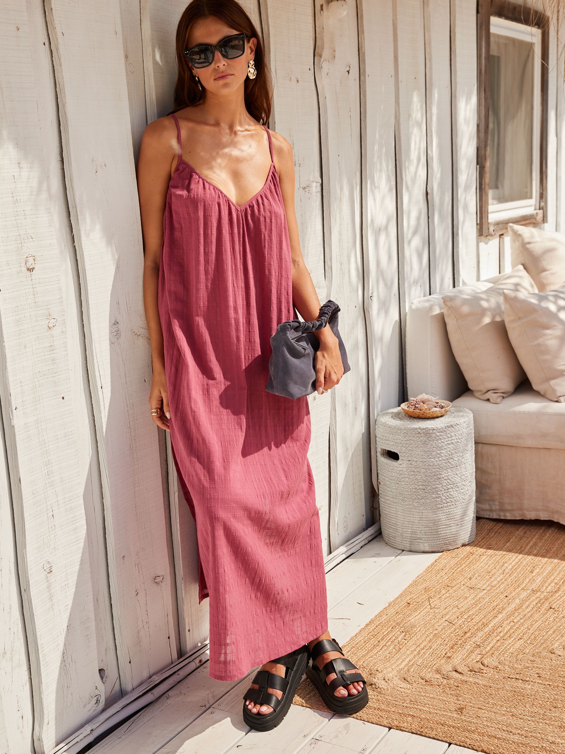 Buy Dusky Pink Textured Volume Summer Maxi Dress from the Next UK ...