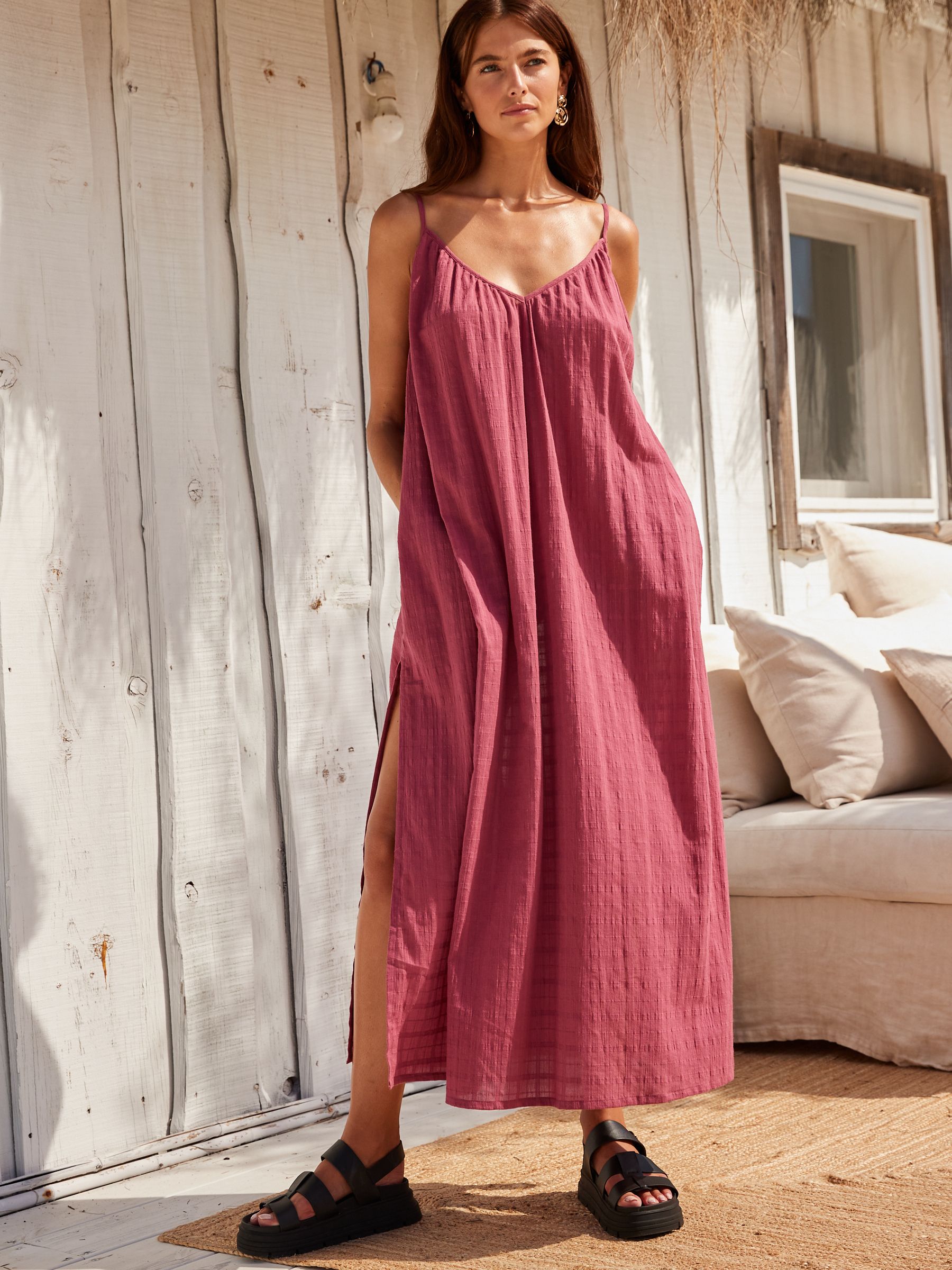 Buy Dusky Pink Textured Volume Summer Maxi Dress from the Next UK ...