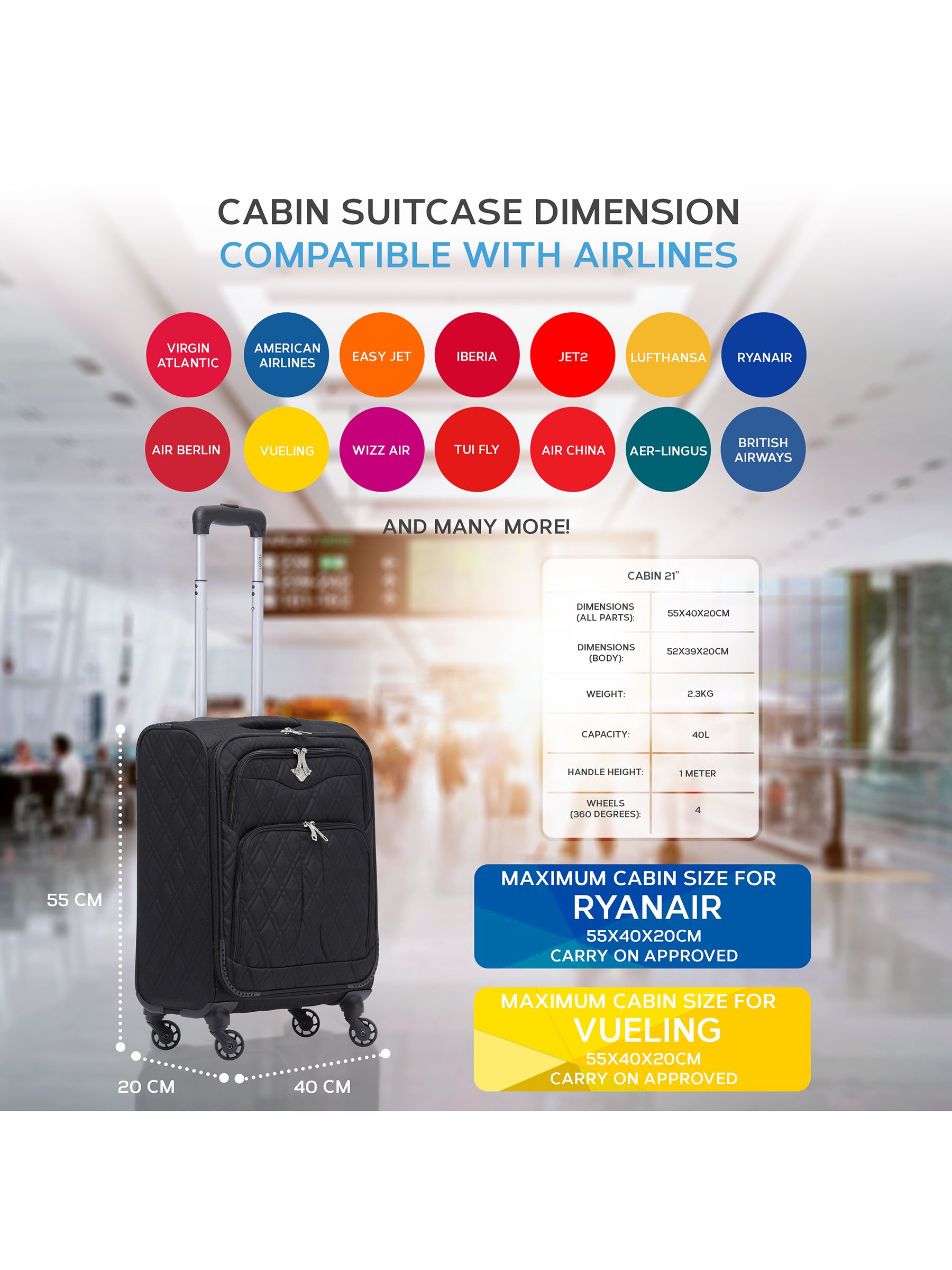 Buy Flight Knight Black 55x40x20cm Ryanair Priority Soft Case Cabin ...