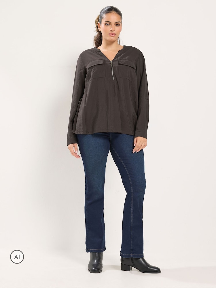 Buy Yours Curve Brown Zip Detail Blouse from Next USA