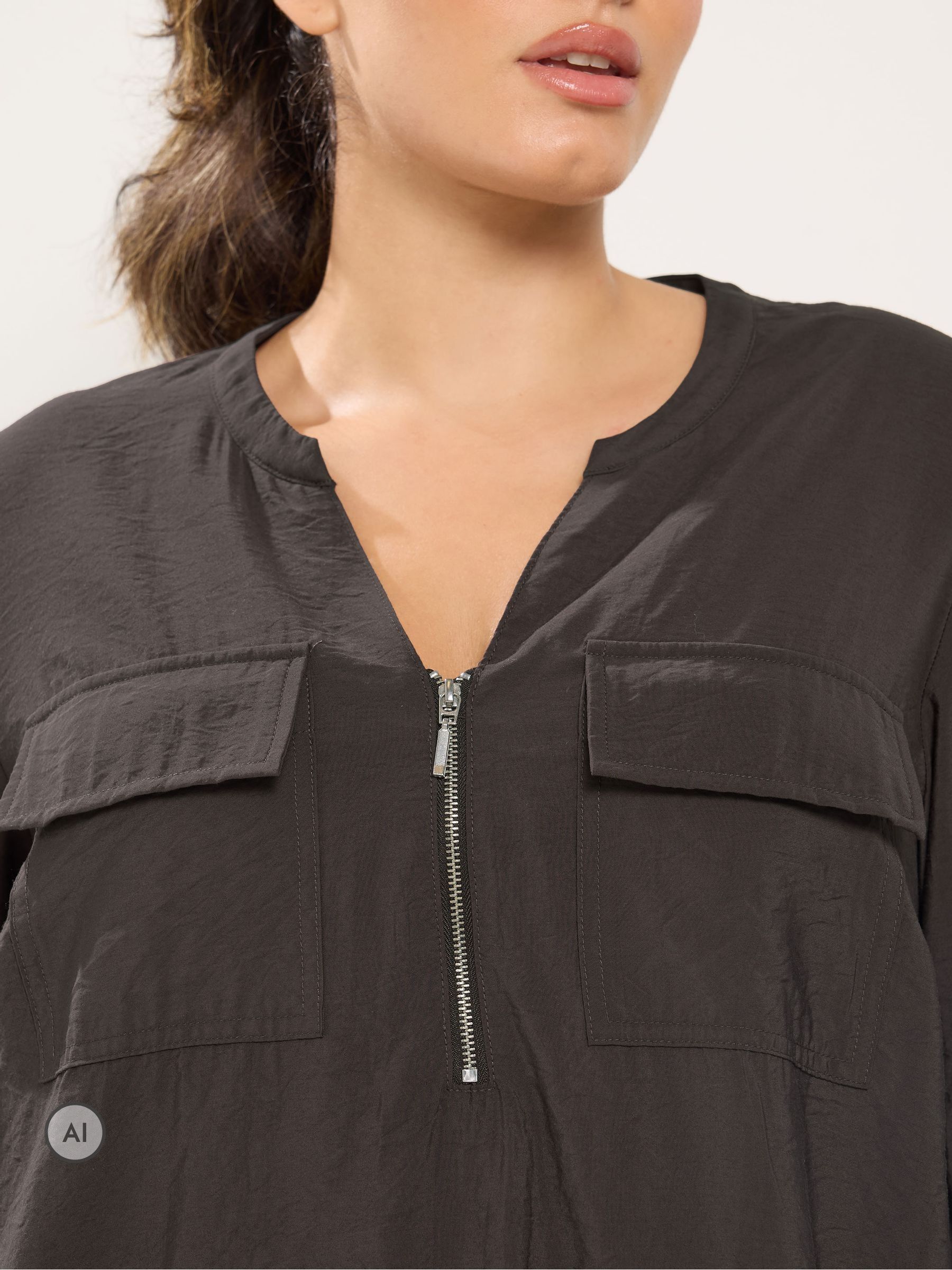 Buy Yours Curve Brown Zip Detail Blouse from Next USA