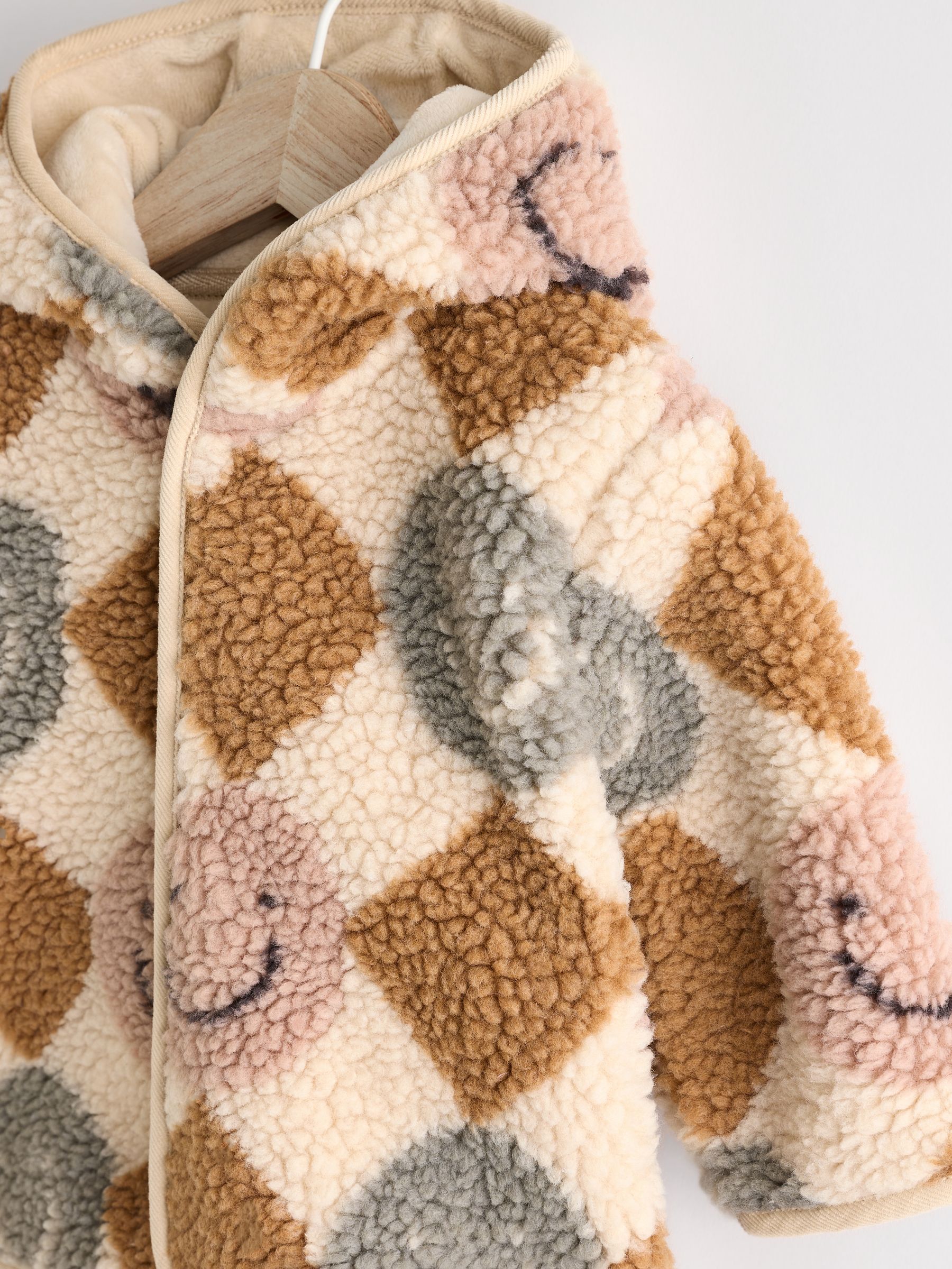 Buy Cream/Brown Baby Borg Hooded Fleece Jacket (0mths-2yrs) from the ...