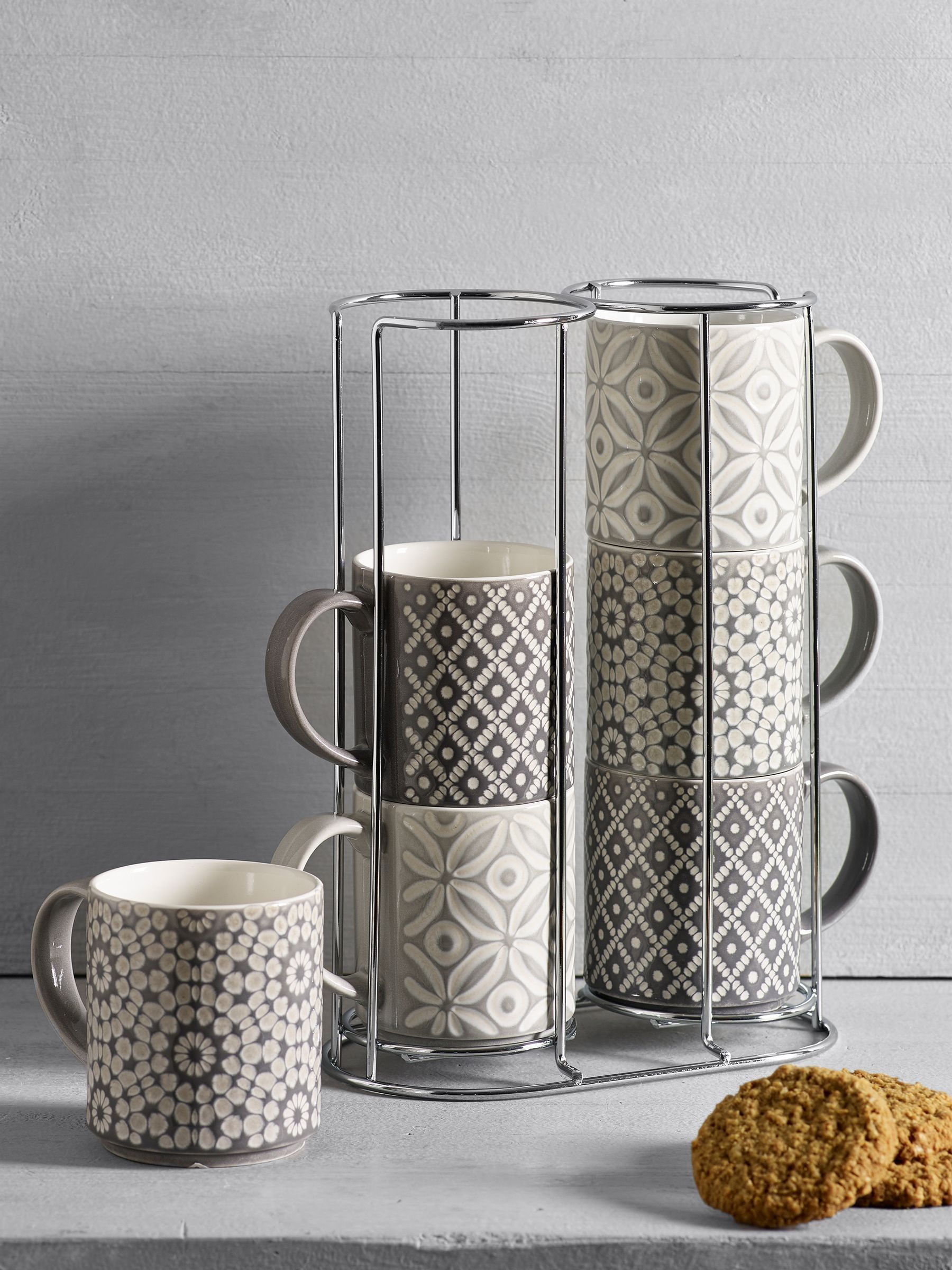 Buy Grey Geo Embossed Set of 6 Stacking Mugs from Next Australia