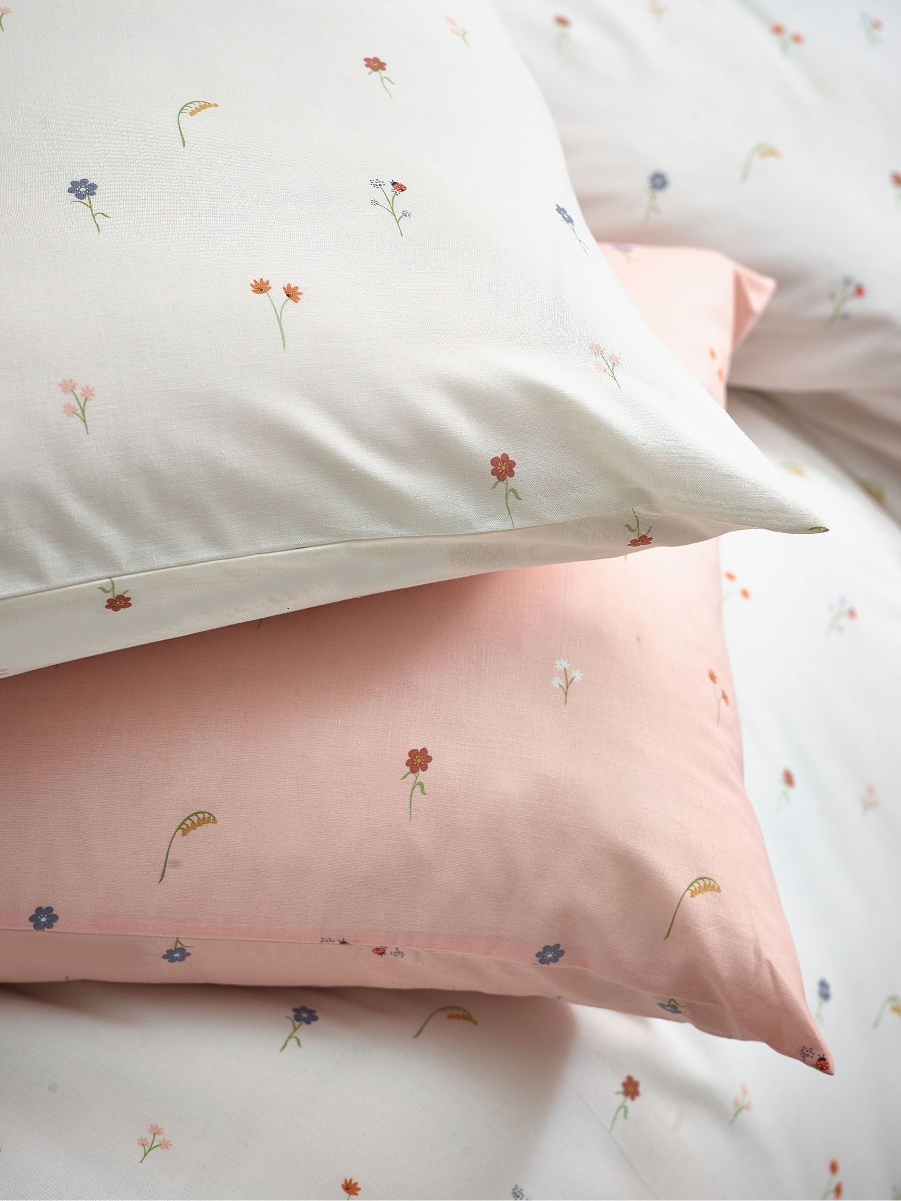 Buy 2 Pack Neutral Pink Ditsy Floral Duvet Cover and Pillowcase Set ...