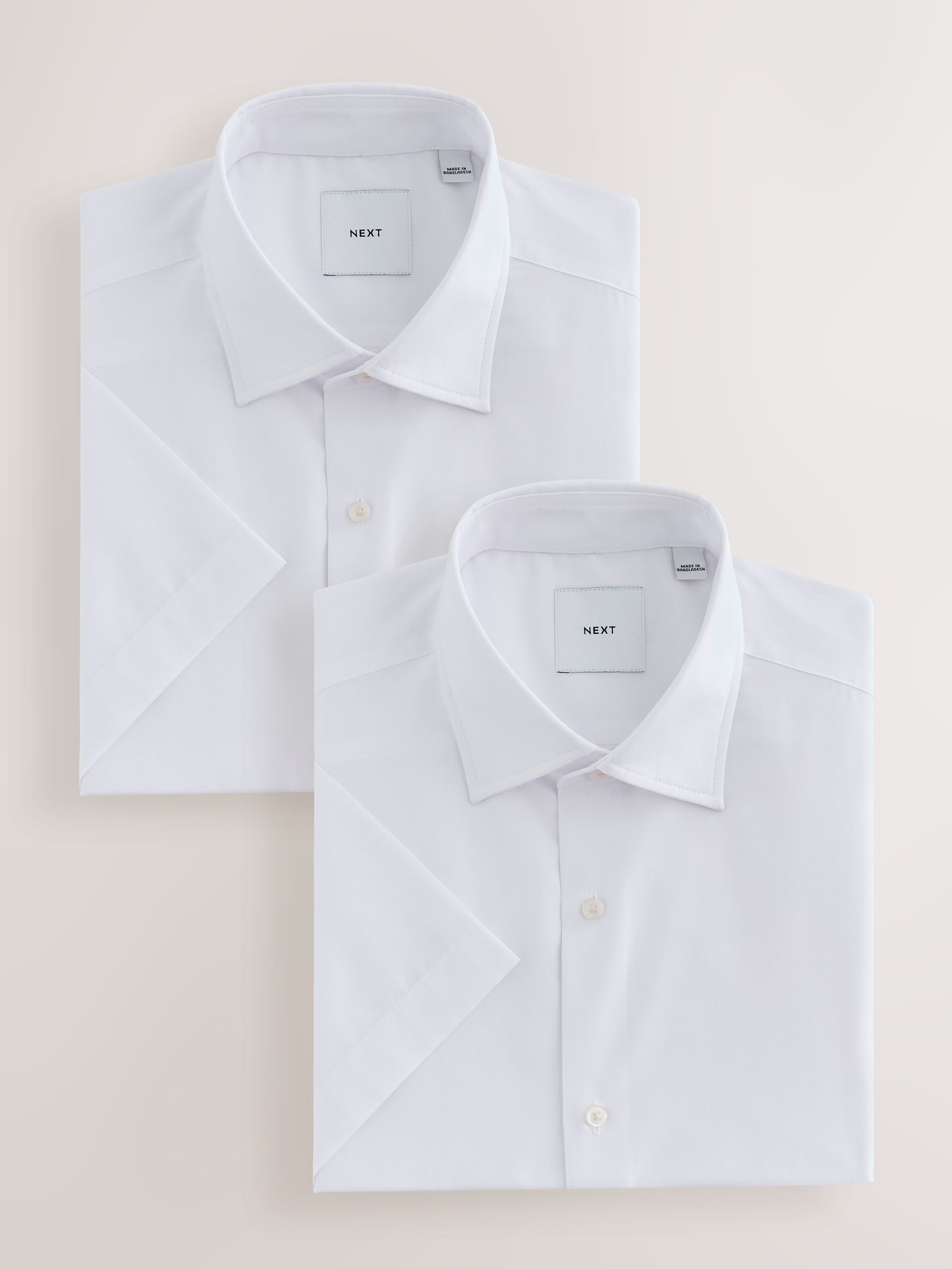 Buy White Slim Fit Easy Care Short Sleeve Smart Shirts 2 Pack from the ...