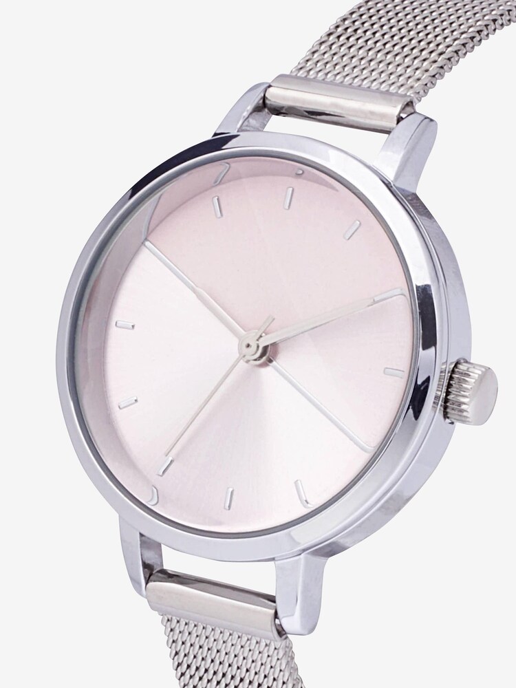 Buy Silver Tone Mesh Strap Pink Dial Watch from the Next UK online shop