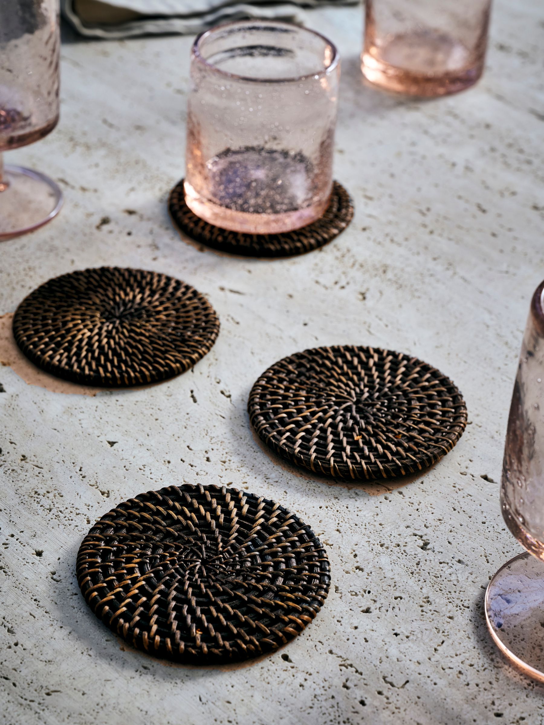 Buy French Connection Black Rattan Hand Woven Set of 4 Coasters from ...