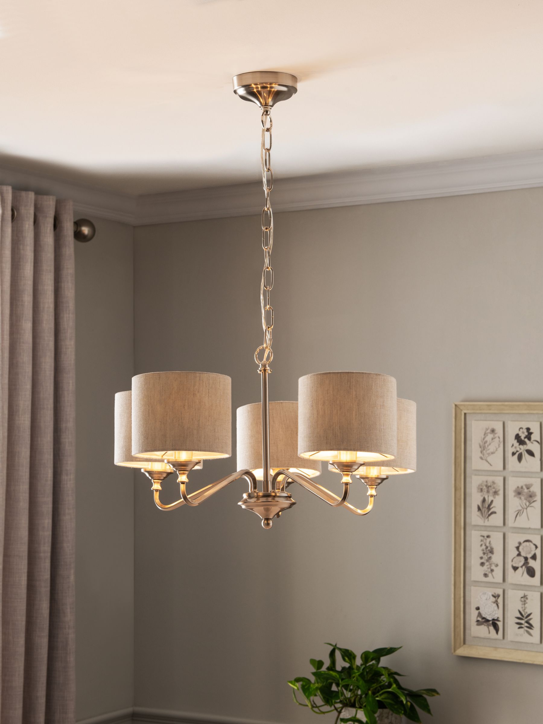 Buy Brushed Nickel Burford 5 Light Height Adjustable Ceiling Light ...