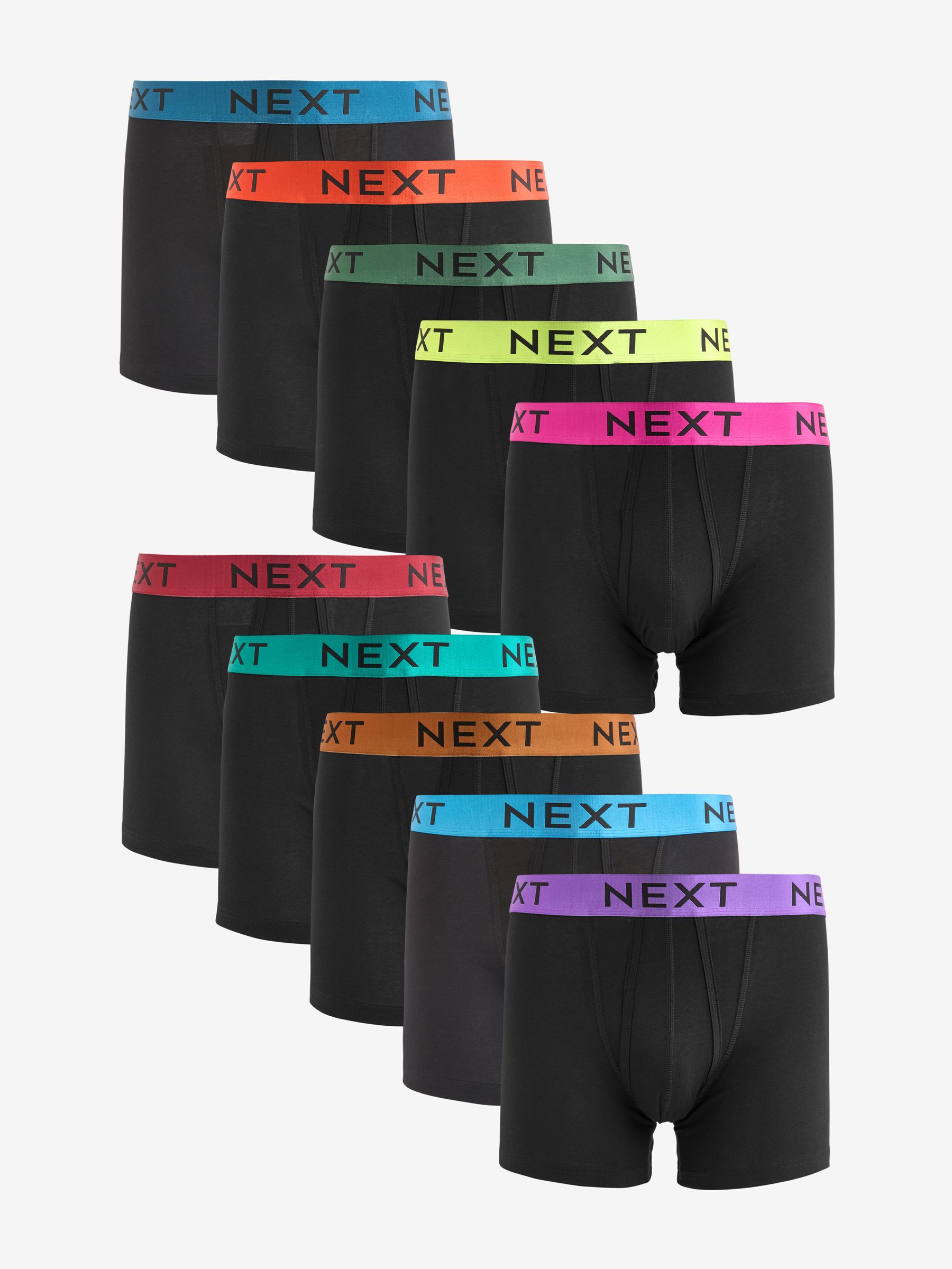 Buy Black Bright Colour Metallic Waistband 10 pack A-Front Boxers from ...