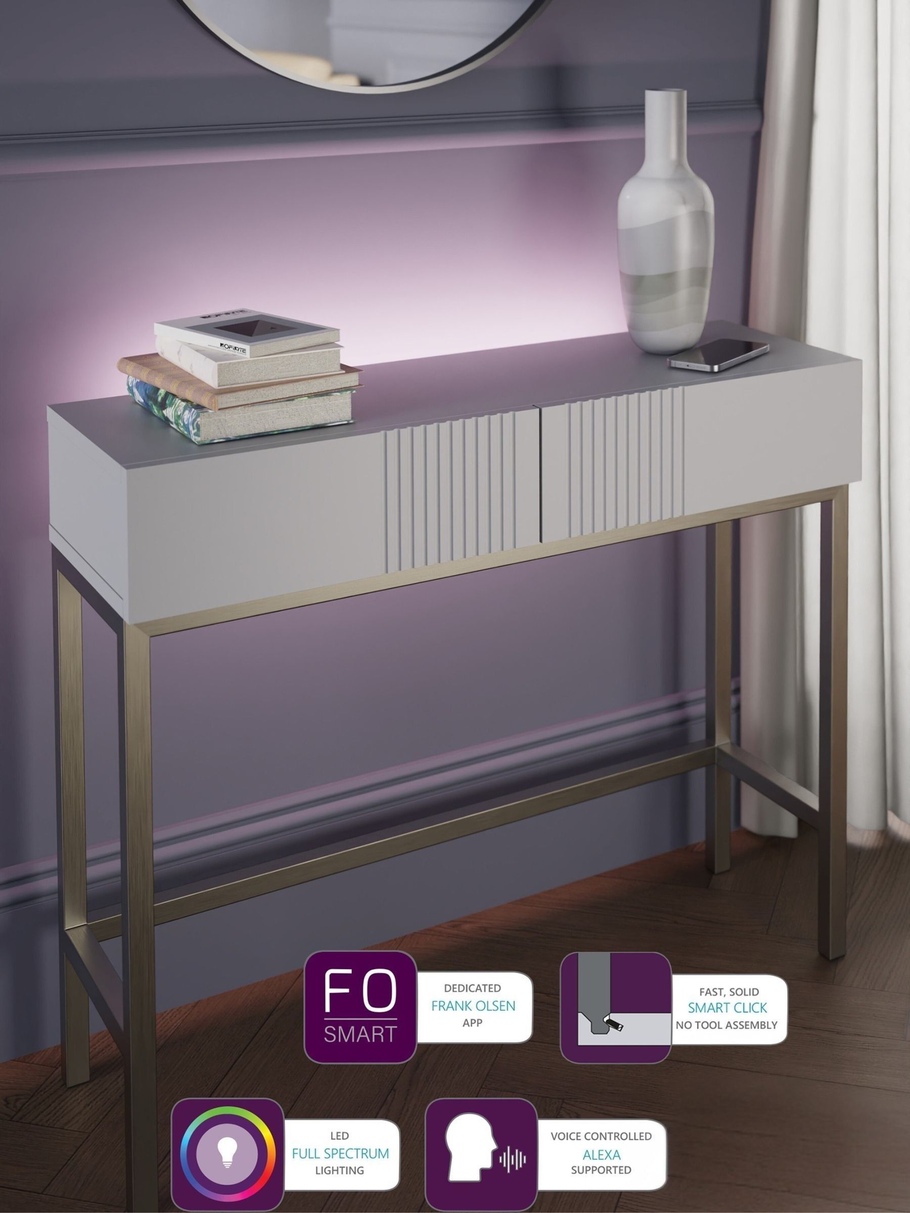 Buy Frank Olsen White Iona 2 Drawer Console Table with Smart Features ...