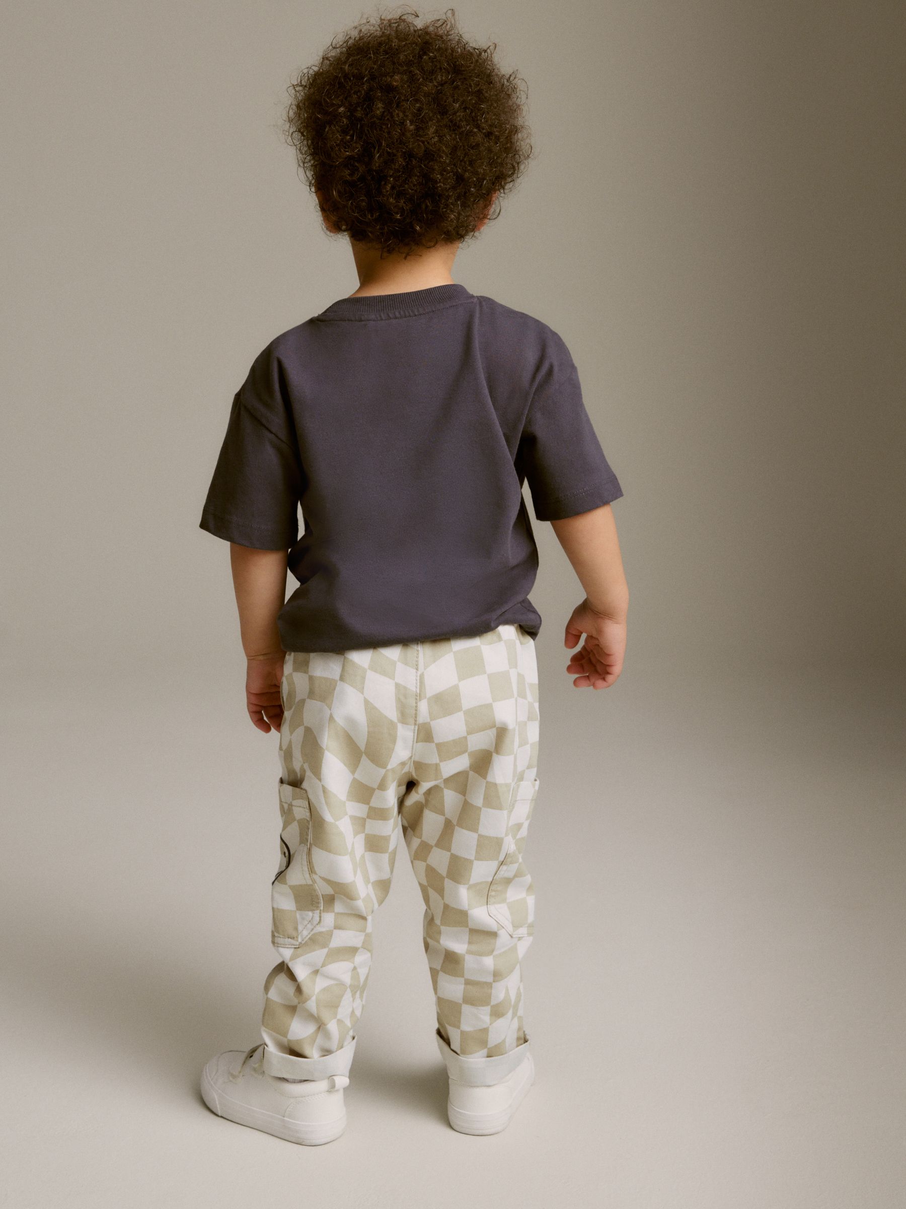 Buy Neutral Checkerboard 100% Cotton Side Pocket Pull-On Trousers ...