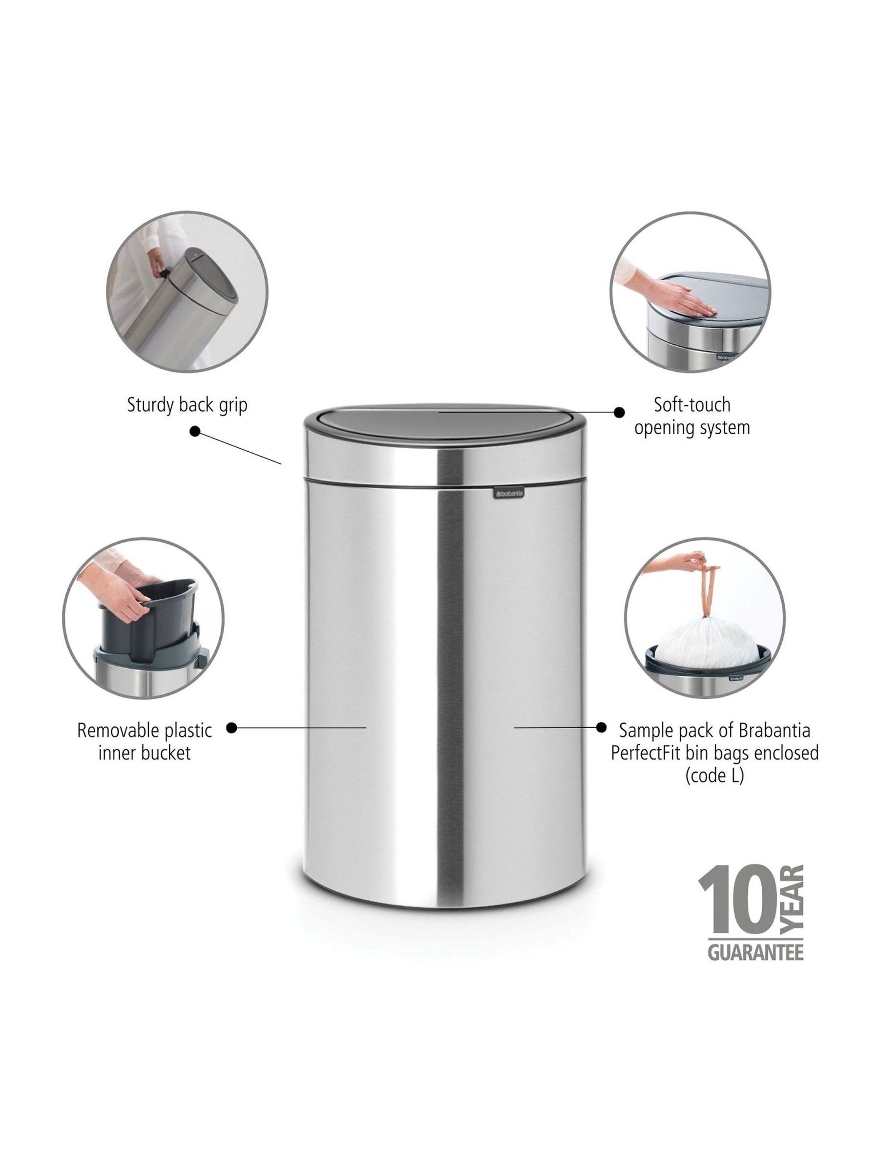 Buy Brabantia Matt Steel Fingerprint Proof New 40L Touch Bin from the ...