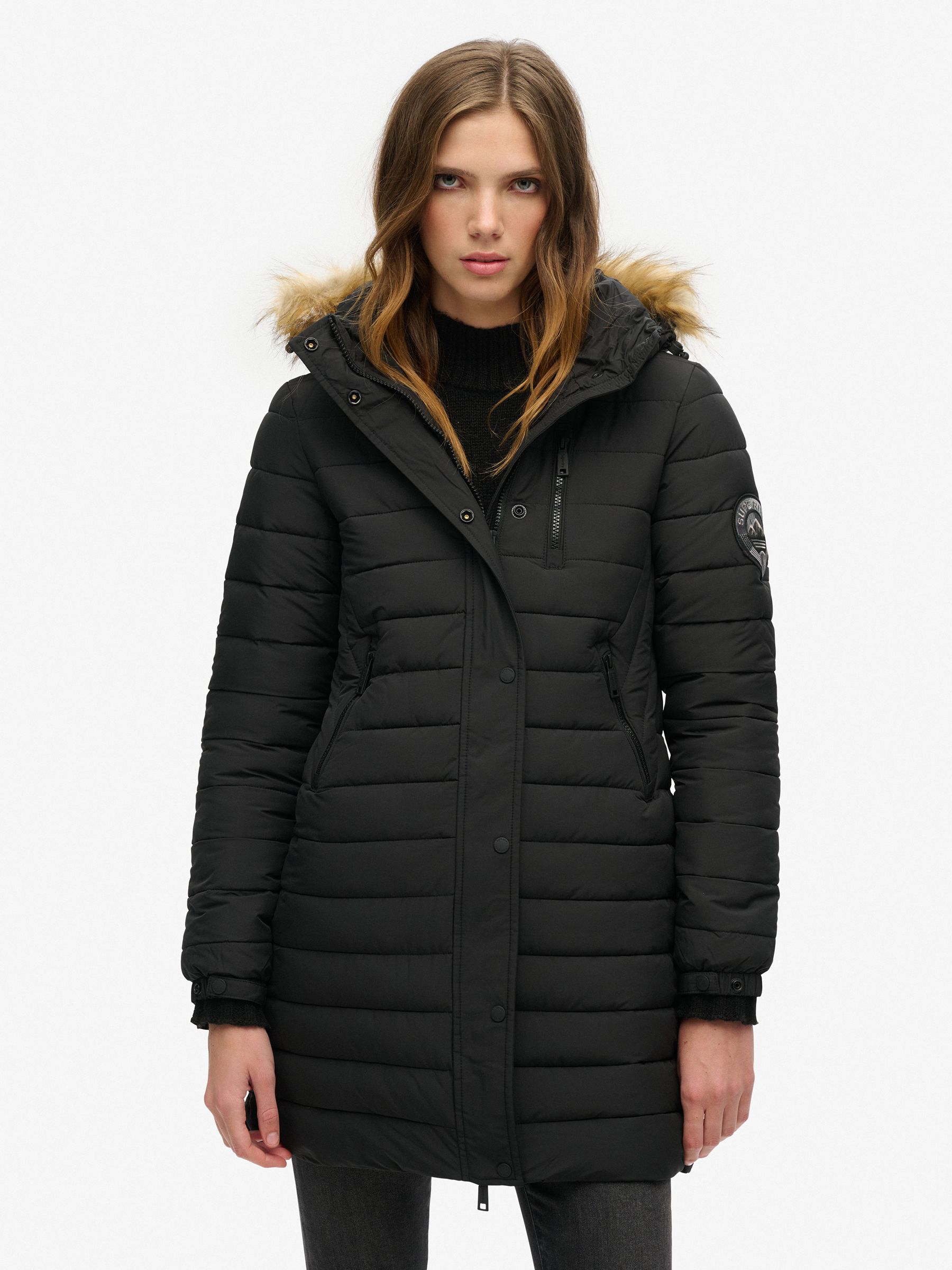 Buy Superdry Black Fuji Hooded Mid Length Puffer Jacket from Next Ireland