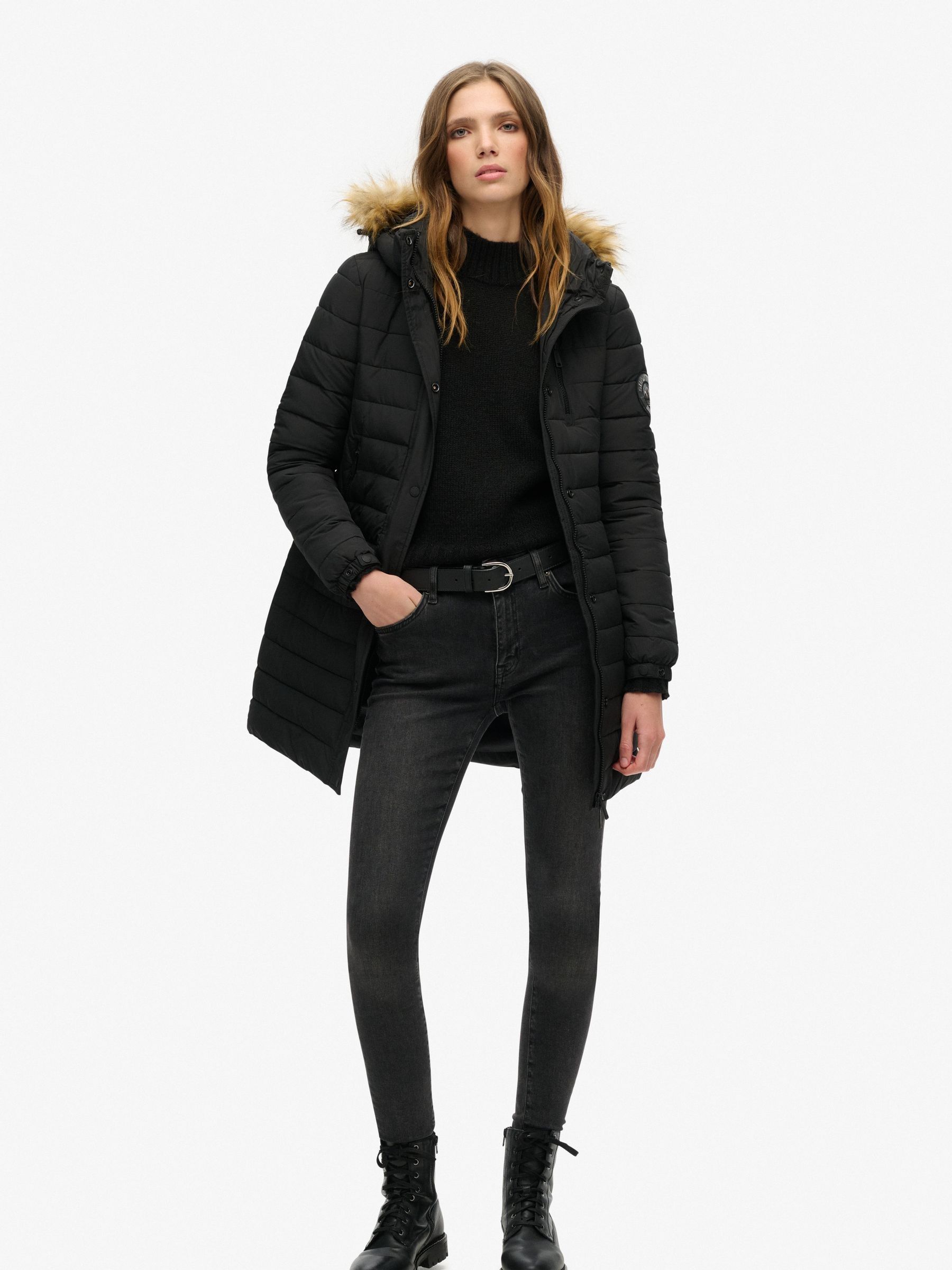 Buy Superdry Black Fuji Hooded Mid Length Puffer Jacket from Next Ireland