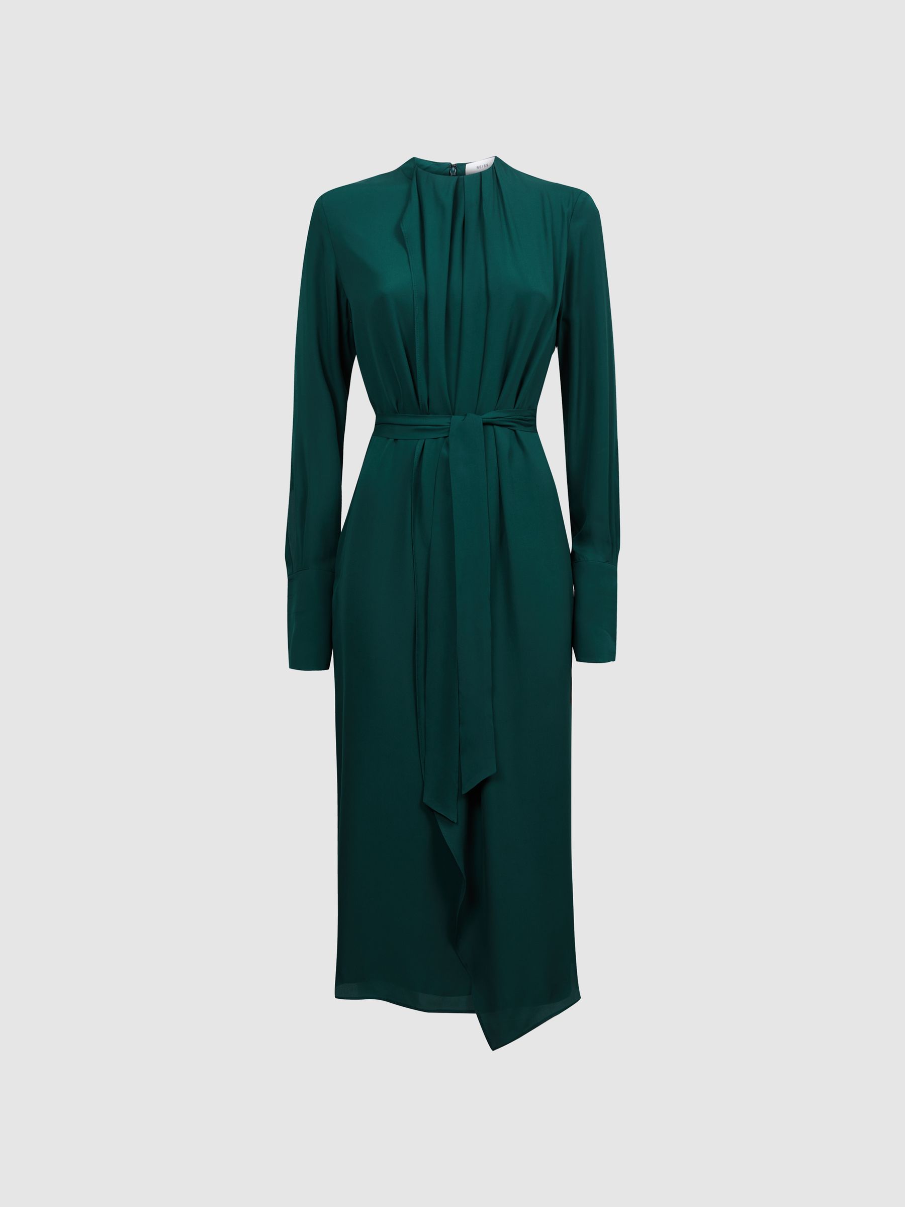 Buy Reiss Green Phoenix Pleated Long Sleeve Midi Dress from the Next UK ...