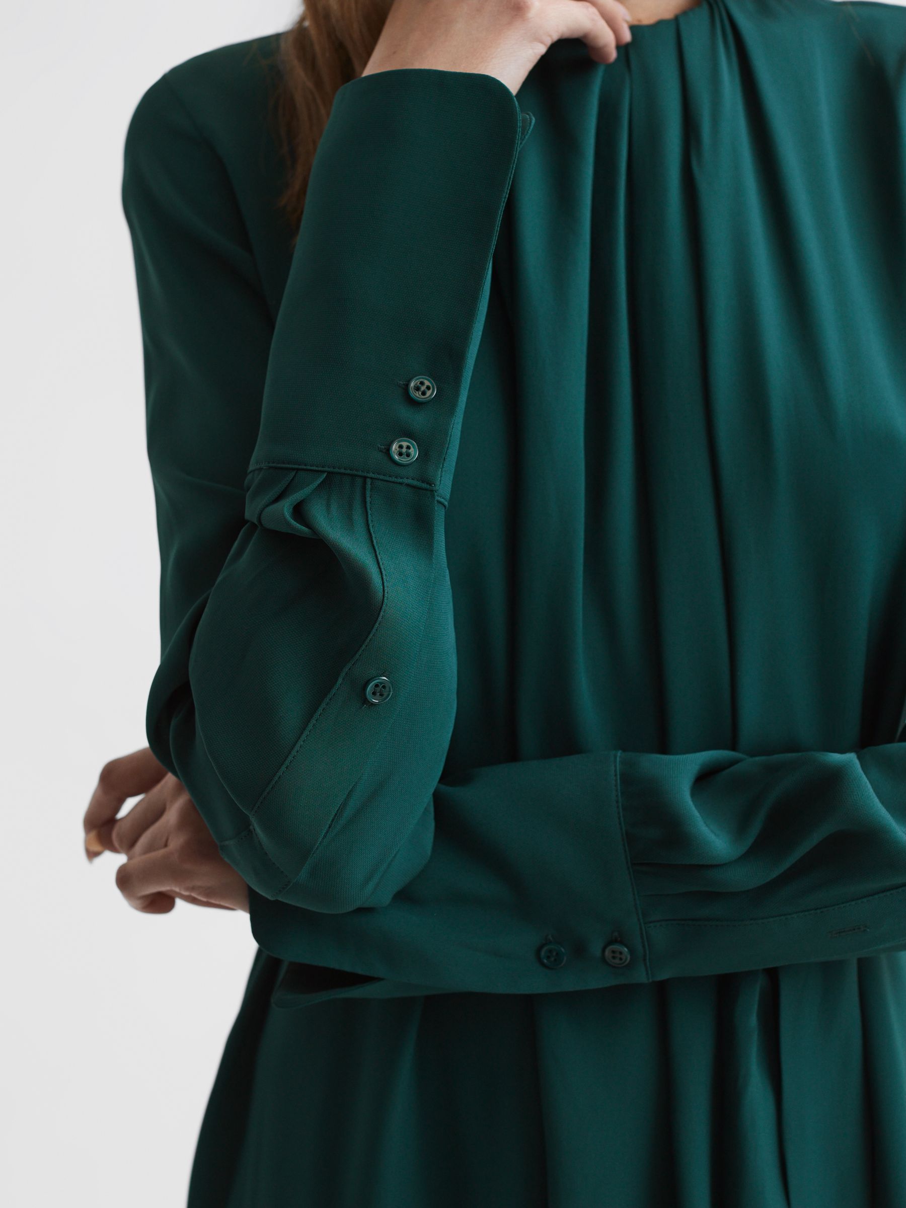 Buy Reiss Green Phoenix Pleated Long Sleeve Midi Dress from the Next UK ...