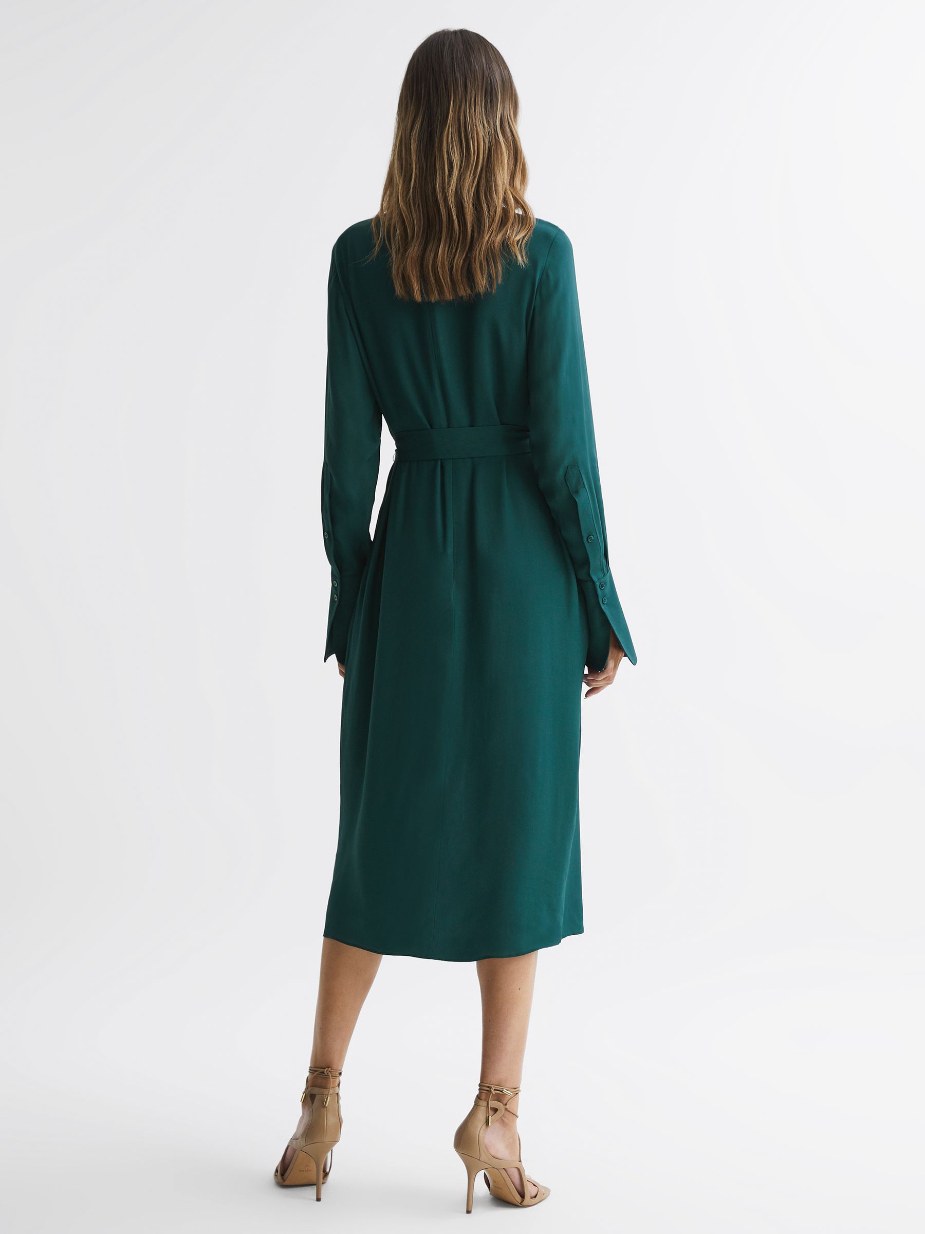 Buy Reiss Green Phoenix Pleated Long Sleeve Midi Dress from the Next UK ...