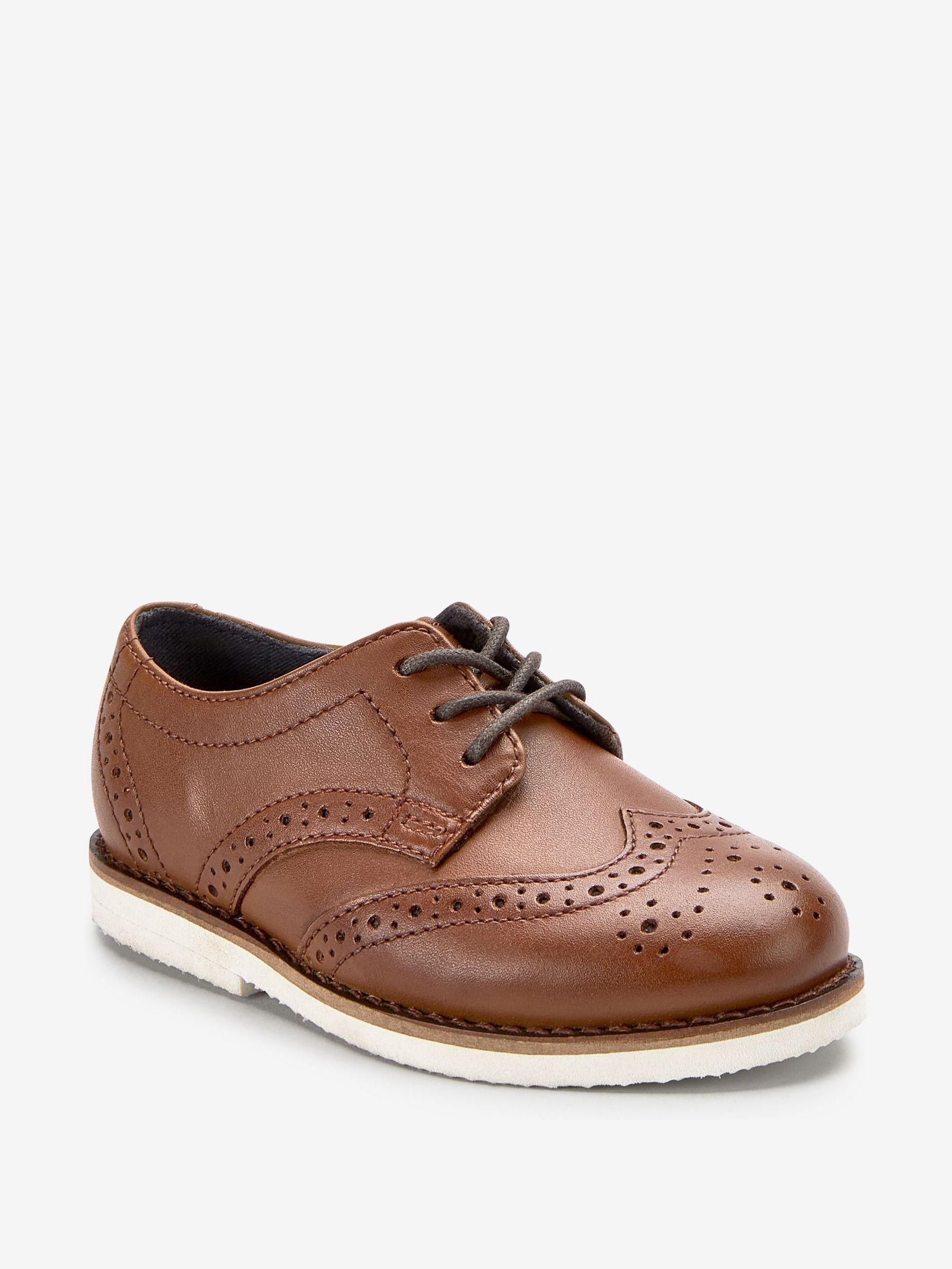 Buy Tan Brown Standard Fit (F) Smart Leather Brogue Shoes from the Next ...