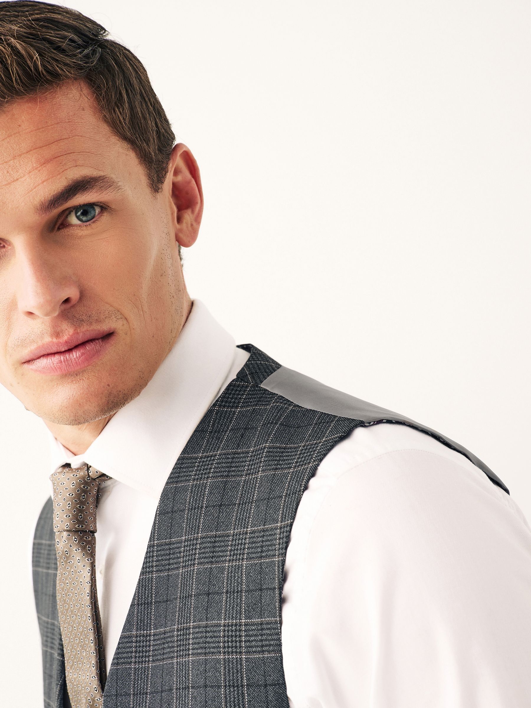 Buy Charcoal Grey Regular Fit Trimmed Check Suit Waistcoat Buy Charcoal Grey Regular Fit Trimmed Check Suit Waistcoat