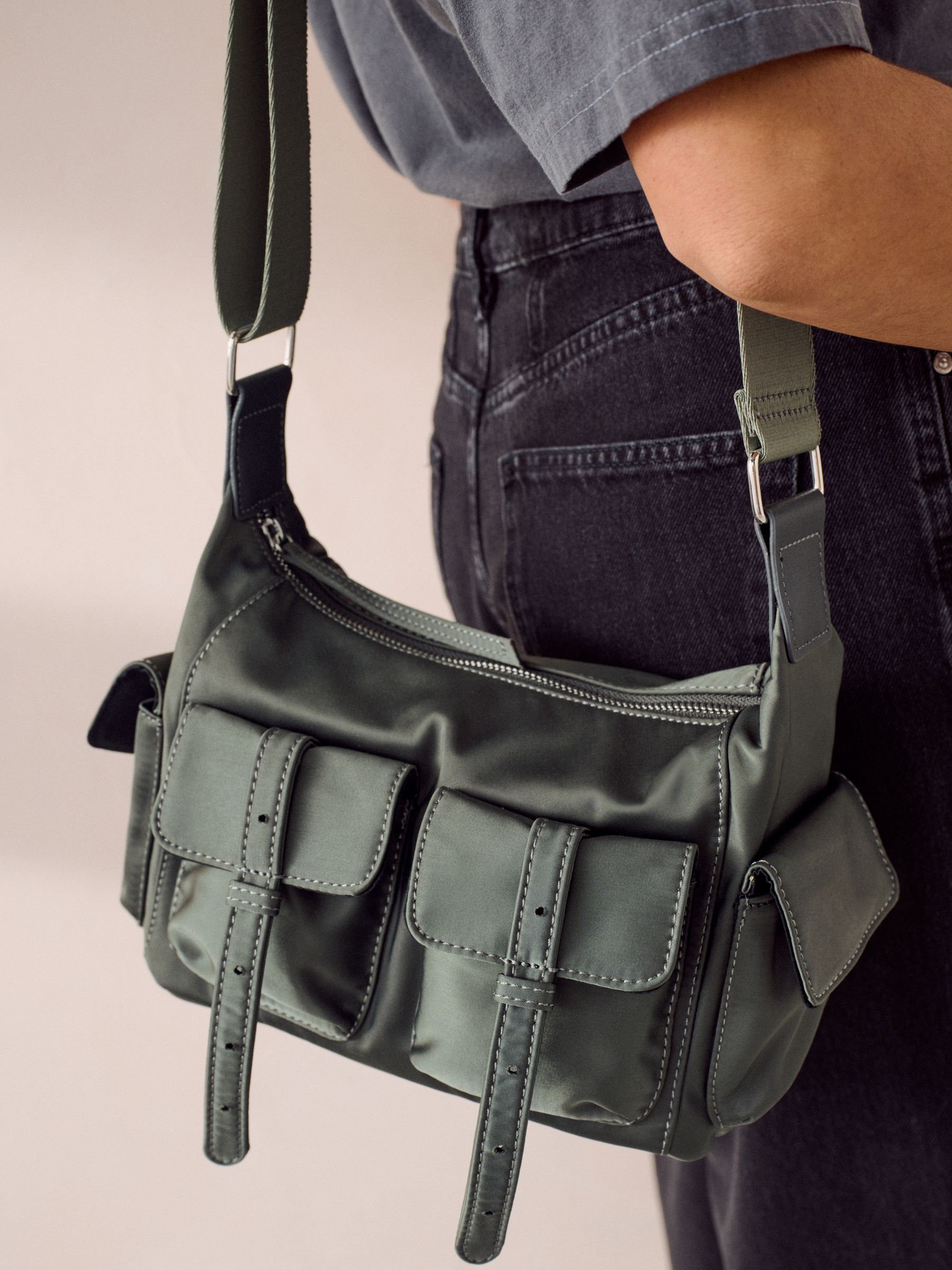 Buy Grey Satin Utility Pocket Cross-Body Bag from the Next UK online shop
