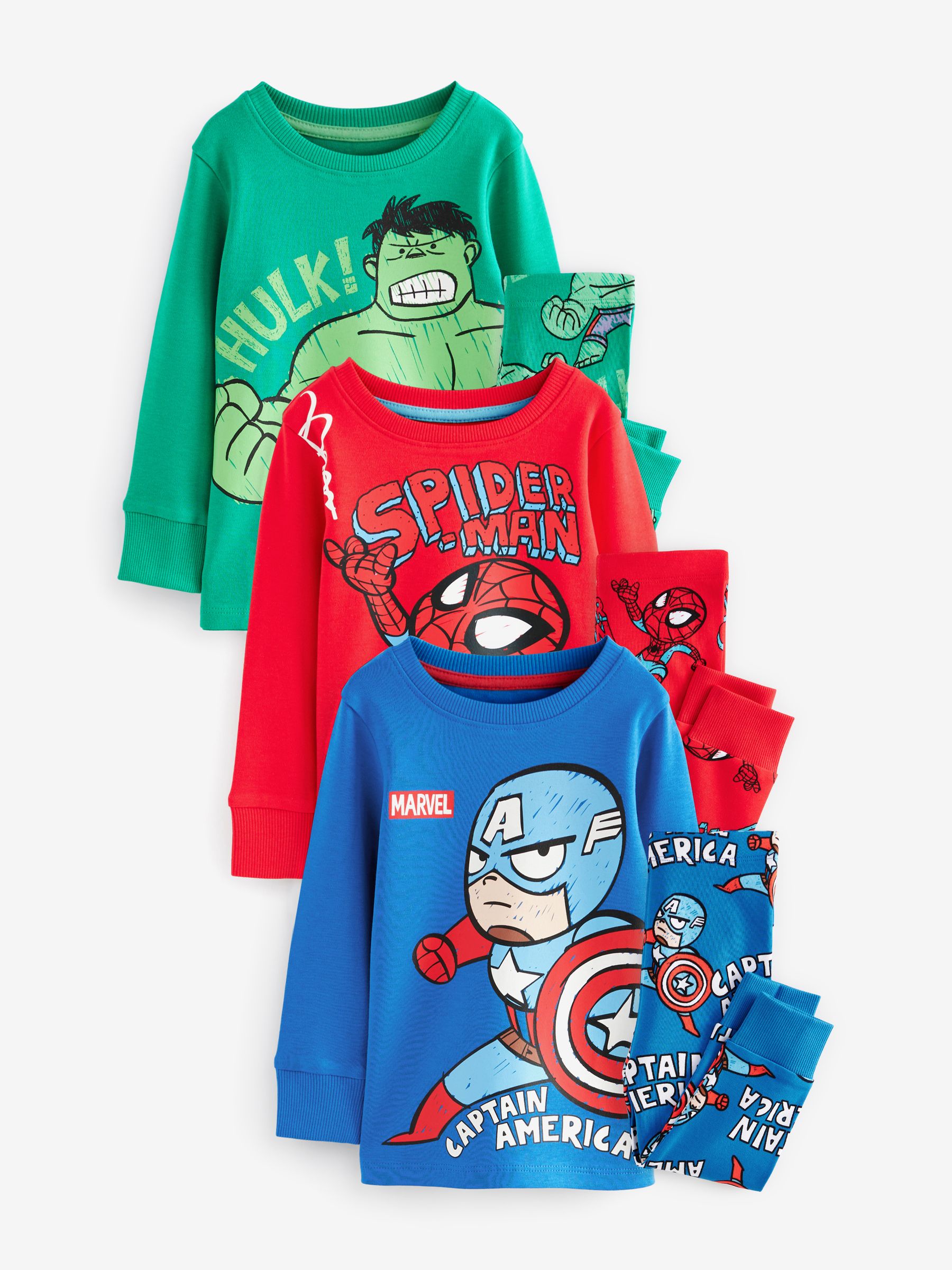 Buy Marvel Red/Green/Blue Snuggle Pyjamas 3 Pack (9mths-8yrs) from Next ...