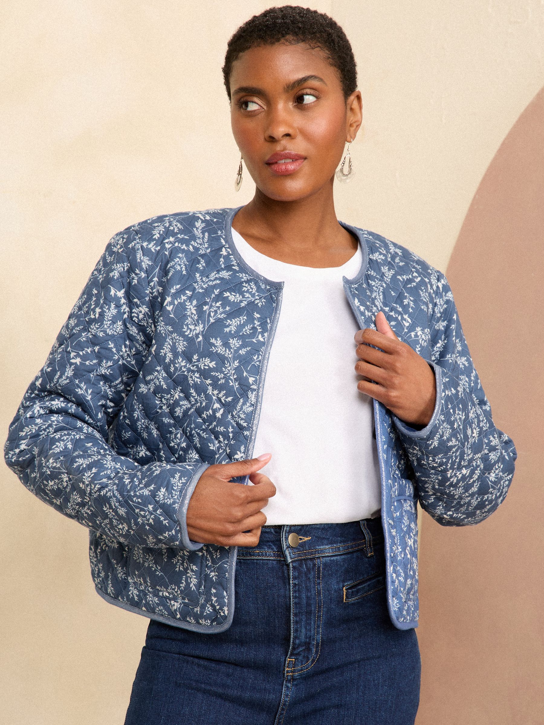 Buy Love & Roses Blue Jersey Quilted Floral Printed Jacket from the ...