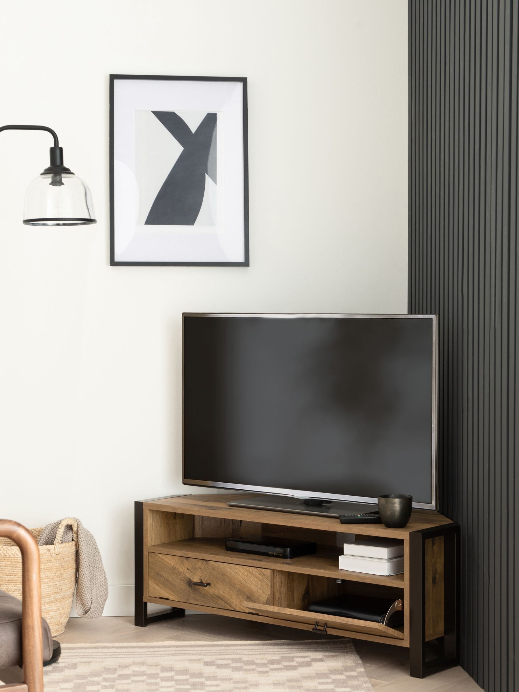Buy Dark Bronx Chevron Oak Effect Up to 46 inch Corner Slim TV Unit ...