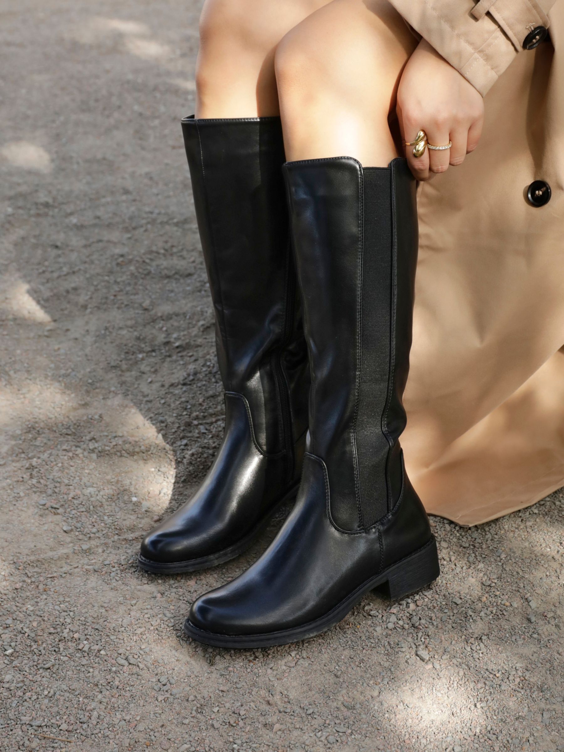 Buy Linzi Black Alma High Leg Riding Boots With Elasticated Panel from ...