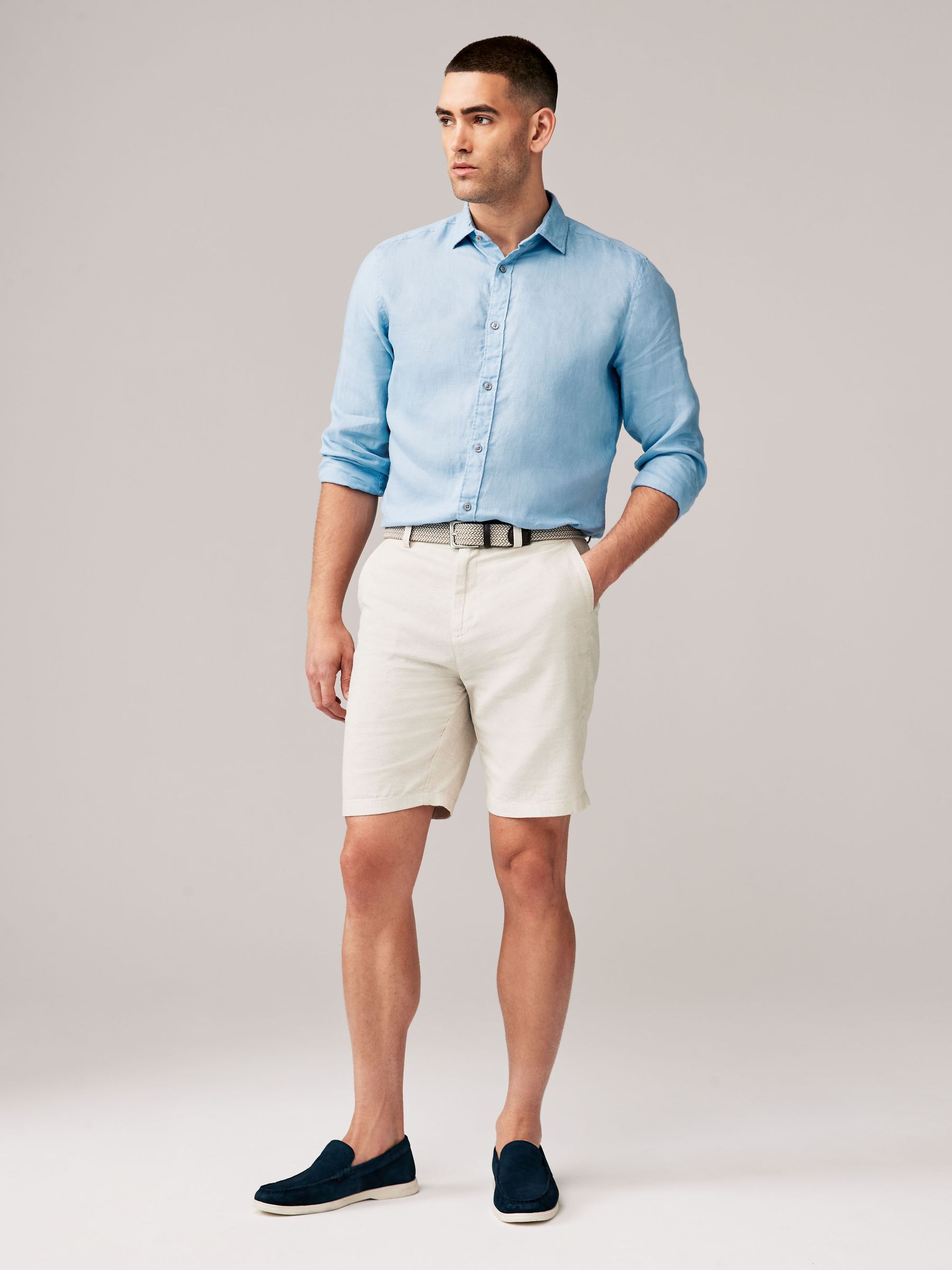 Buy Stone Linen Cotton Chino Shorts with Belt Included from the Next UK ...