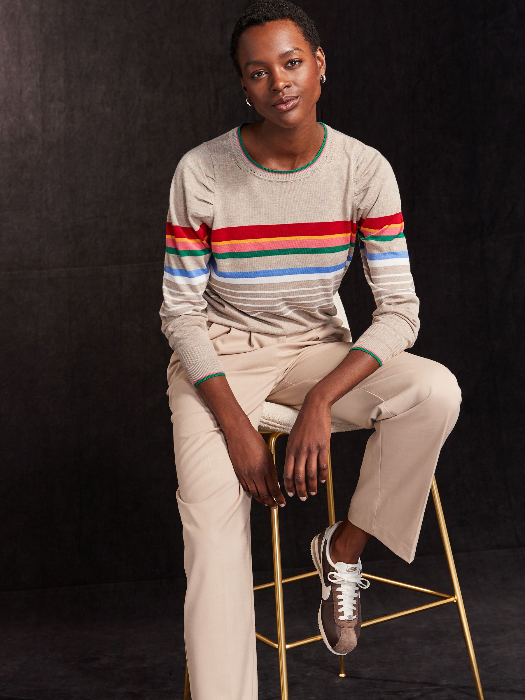 Buy Neutral with Rainbow Stripe Crew Neck Long Sleeve Pattern Knitted ...