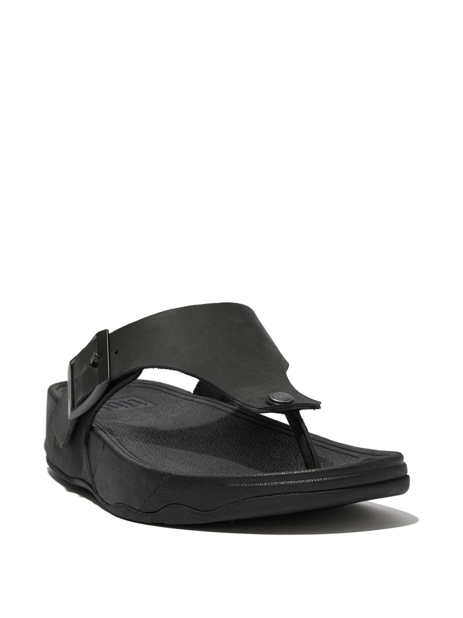 Buy FitFlop Mens Black Trakk Li Buckle Leather Toe-Post Sandals from ...
