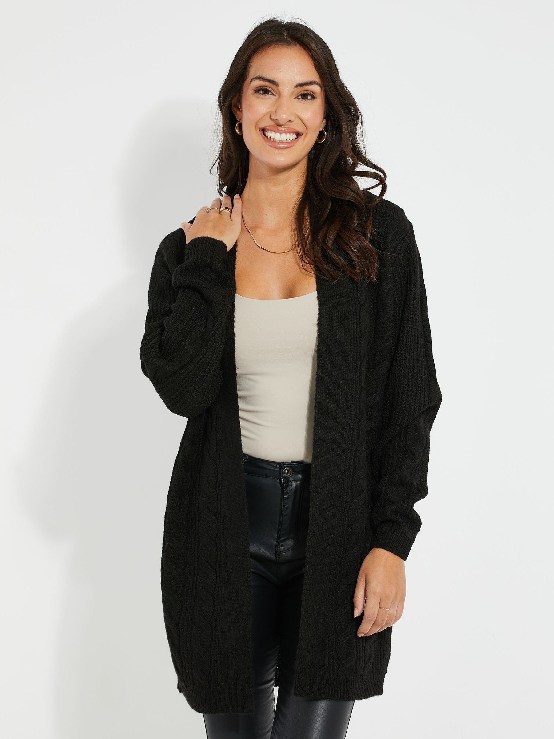 Buy Threadbare Black Curve Cable Knit Cardigan from the Next UK online shop