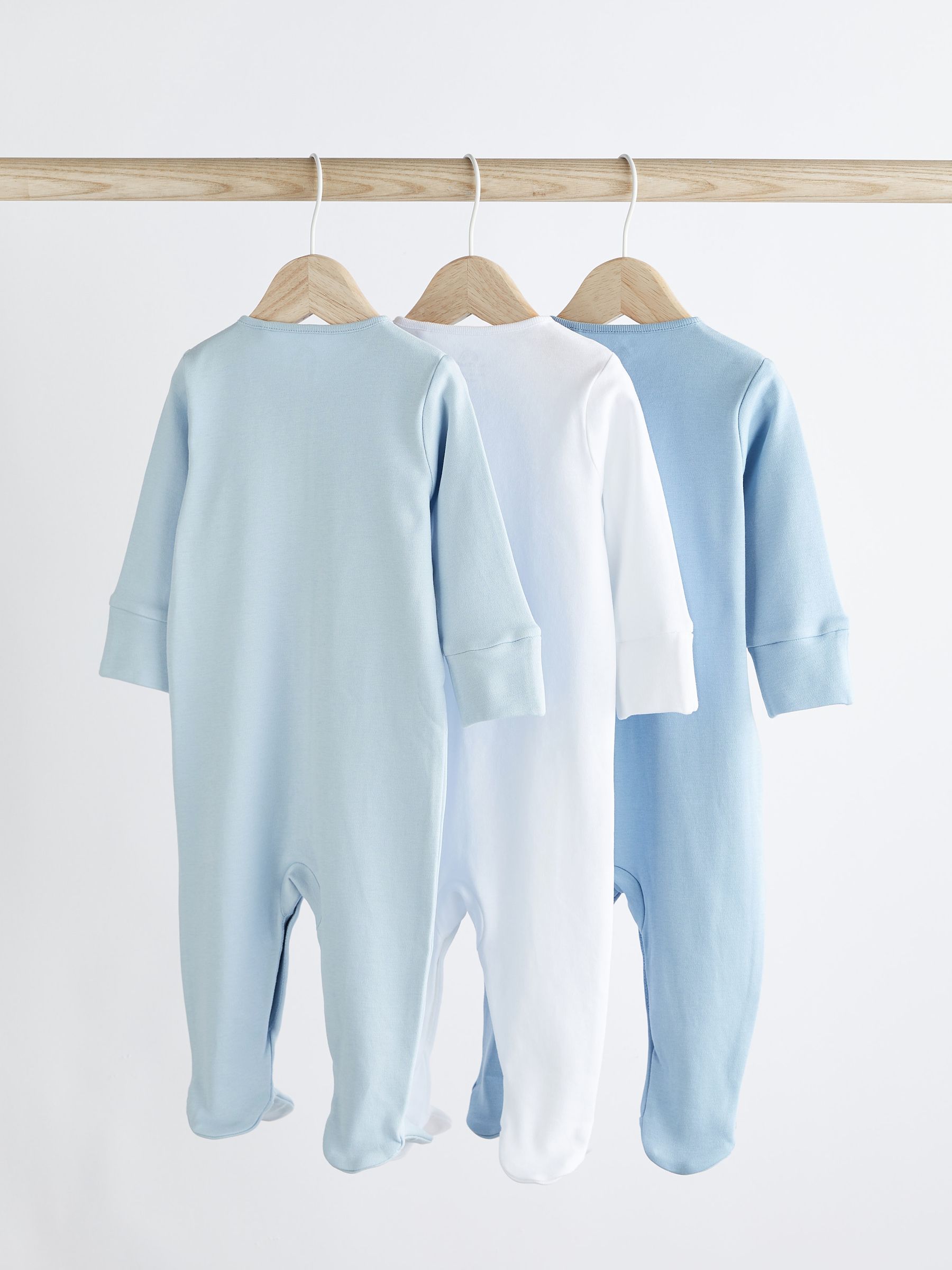 Buy Blue/White 3 Pack Baby Sleepsuits (0-2yrs) from the Next UK online shop