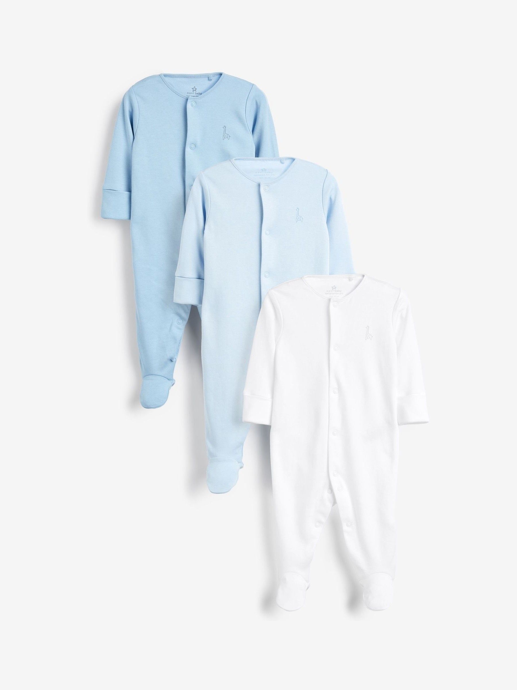 Buy Blue/White 3 Pack Baby Sleepsuits (0-2yrs) from the Next UK online shop