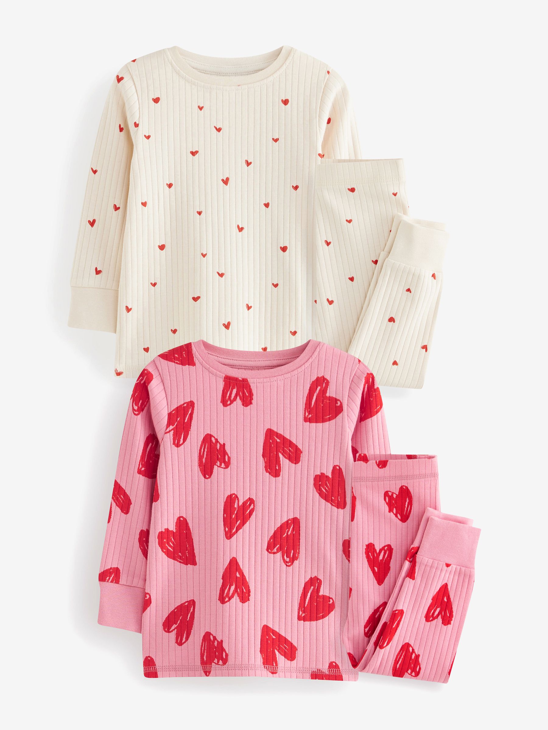 Buy Pink/Cream 100% Cotton Snuggle Pyjamas 2 Pack (9mths-12yrs) from ...