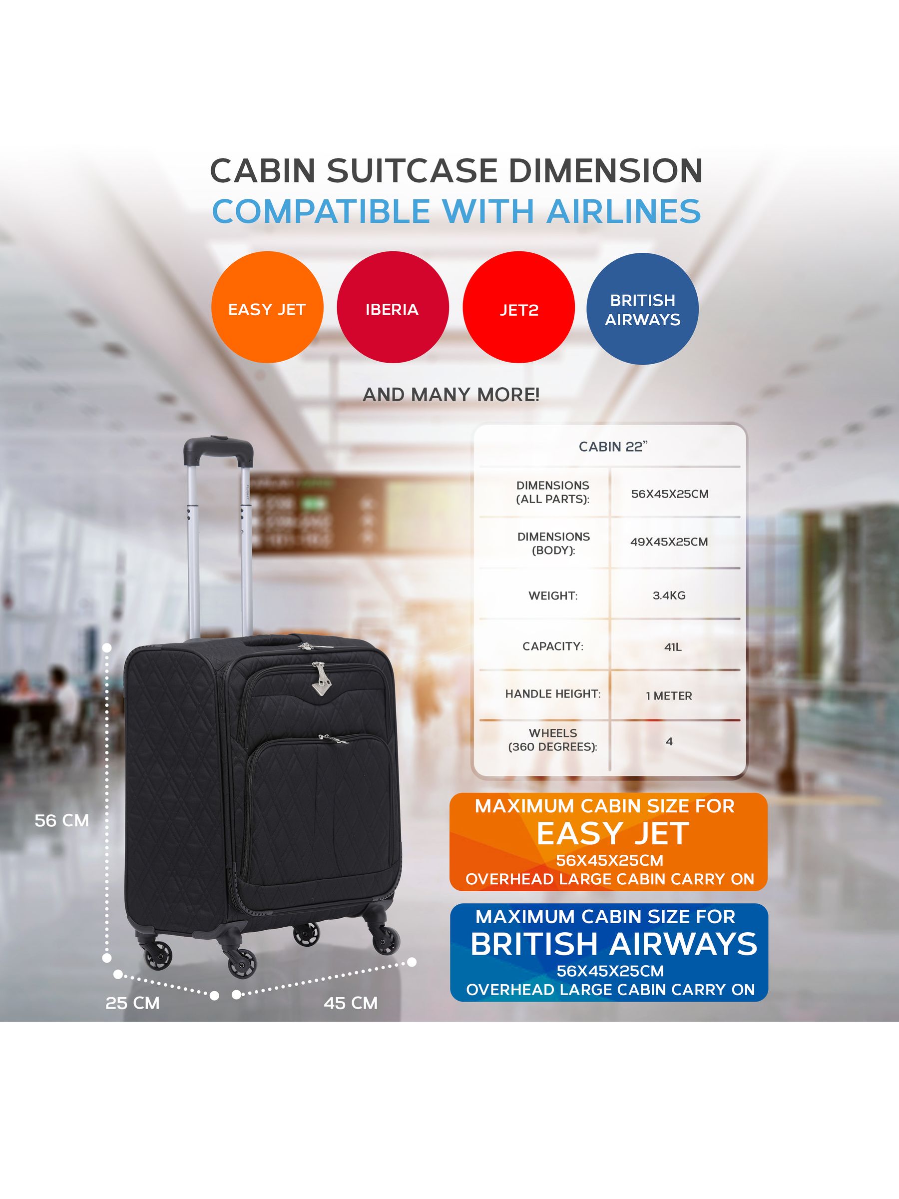 Buy Flight Knight Black 56x45x25cm EasyJet Overhead Soft Case Cabin ...