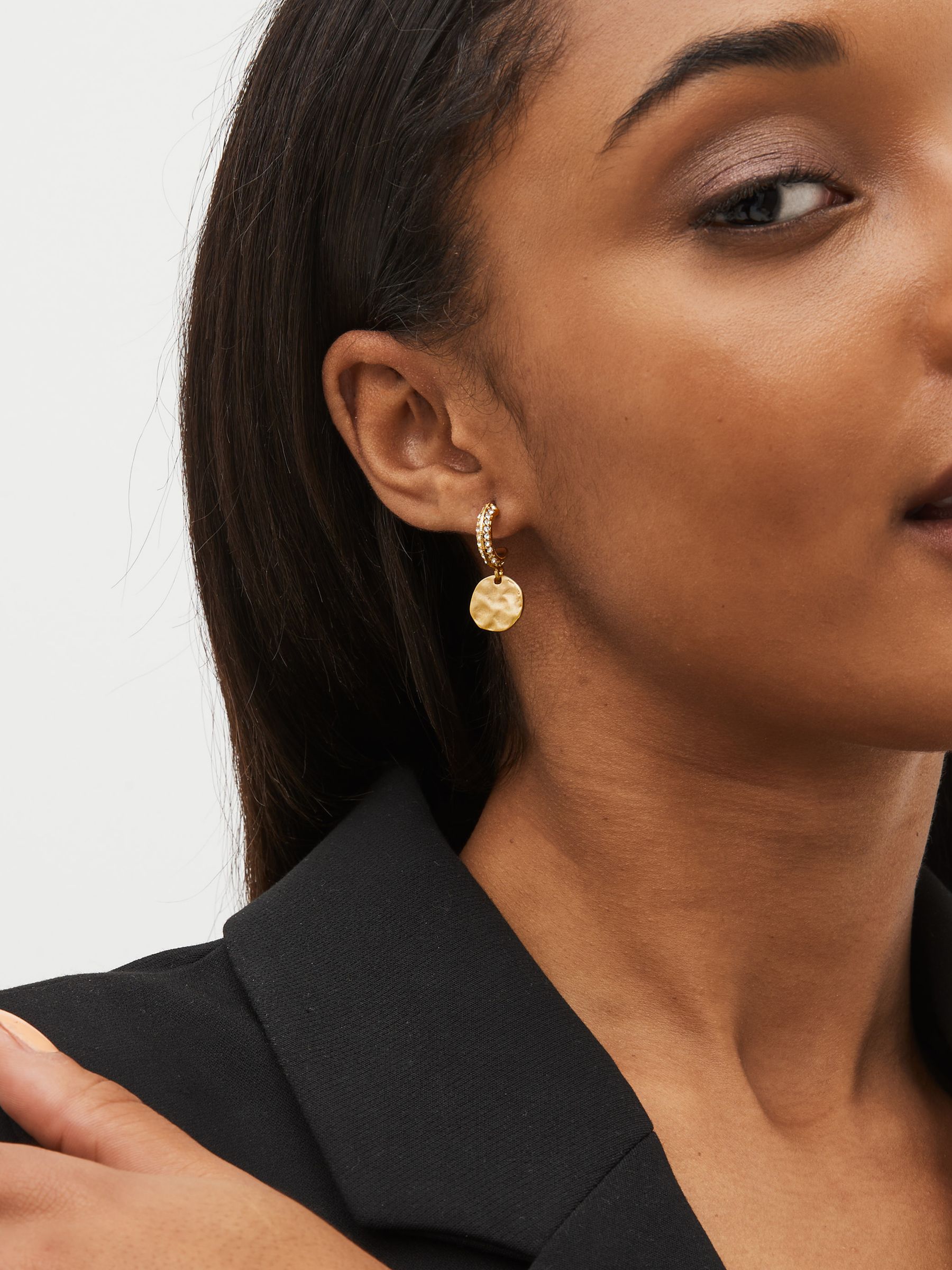 Buy Gold Tone Hammered Coin Drop Pave Hoop Earrings from the Next UK ...
