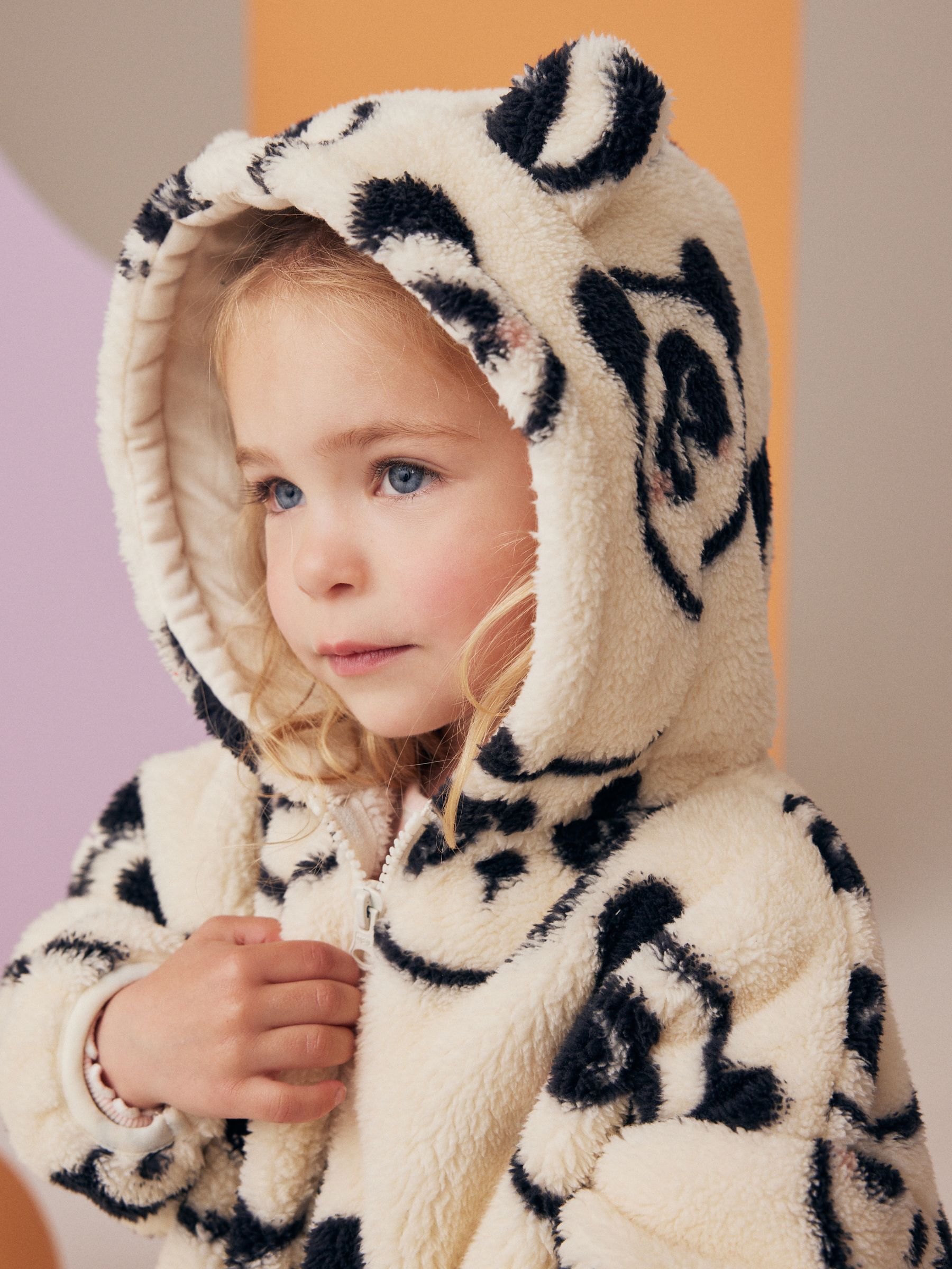 Buy Cream Bear Printed Hooded Zip Through Fleece Jacket (3mths-7yrs ...