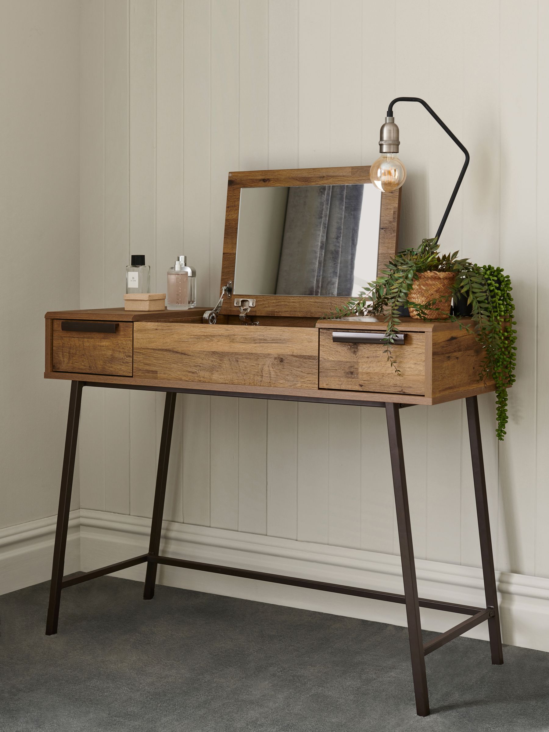 Buy Dark Bronx Oak Effect Light up 2 Drawer Console Dressing Table from ...