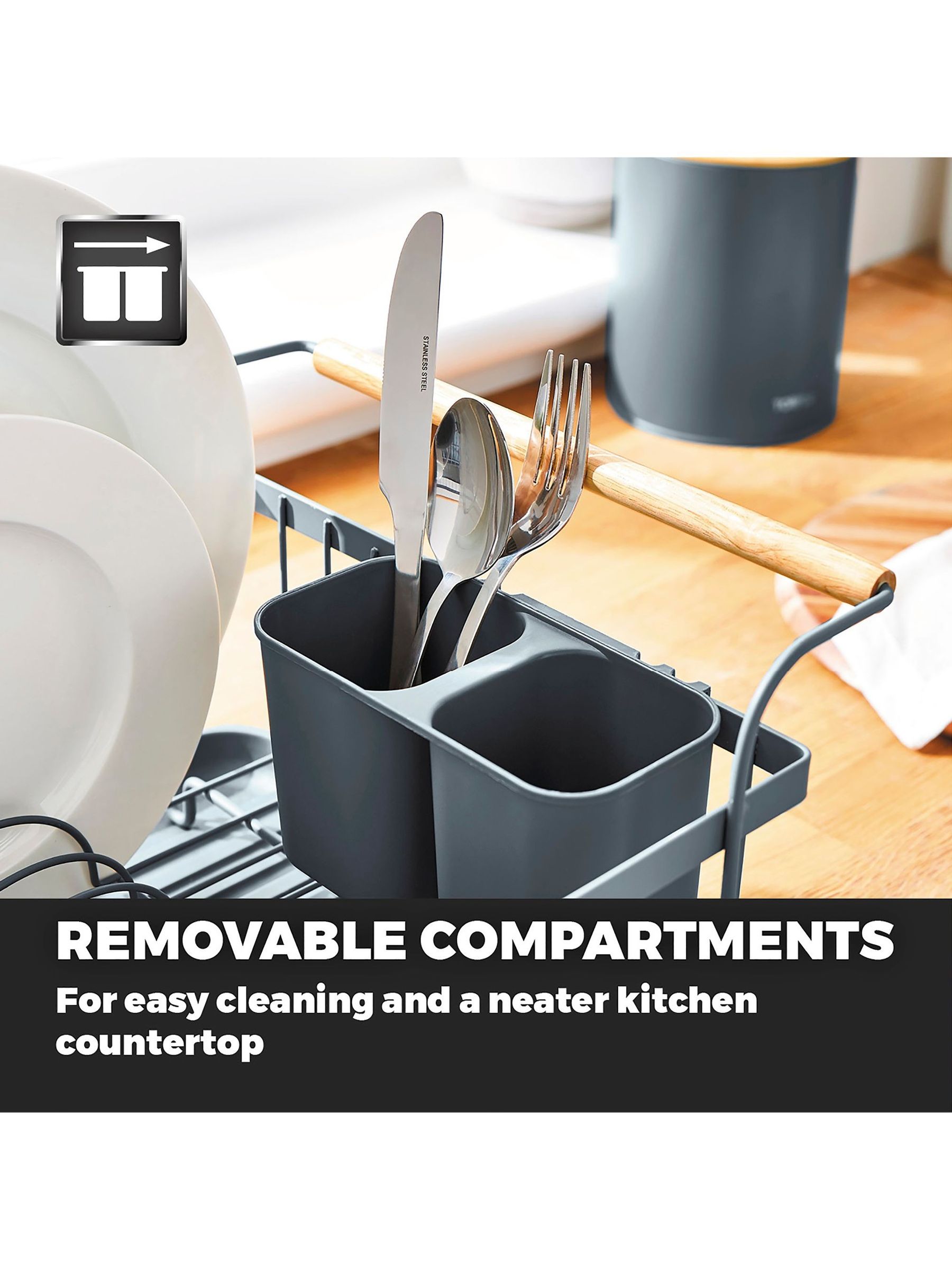 Buy Tower Grey Scandi Dish Rack With Wooden Handles from the Next UK ...