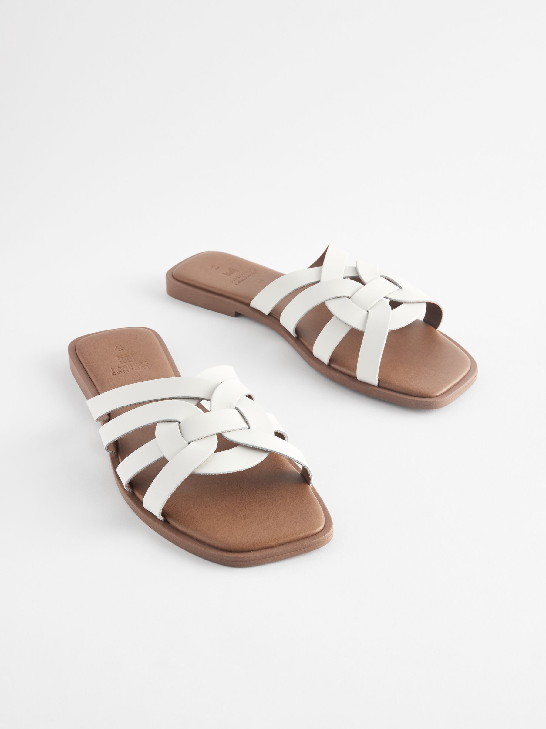 Buy White Standard/Wide Fit Forever Comfort® Leather Lattice Mules ...