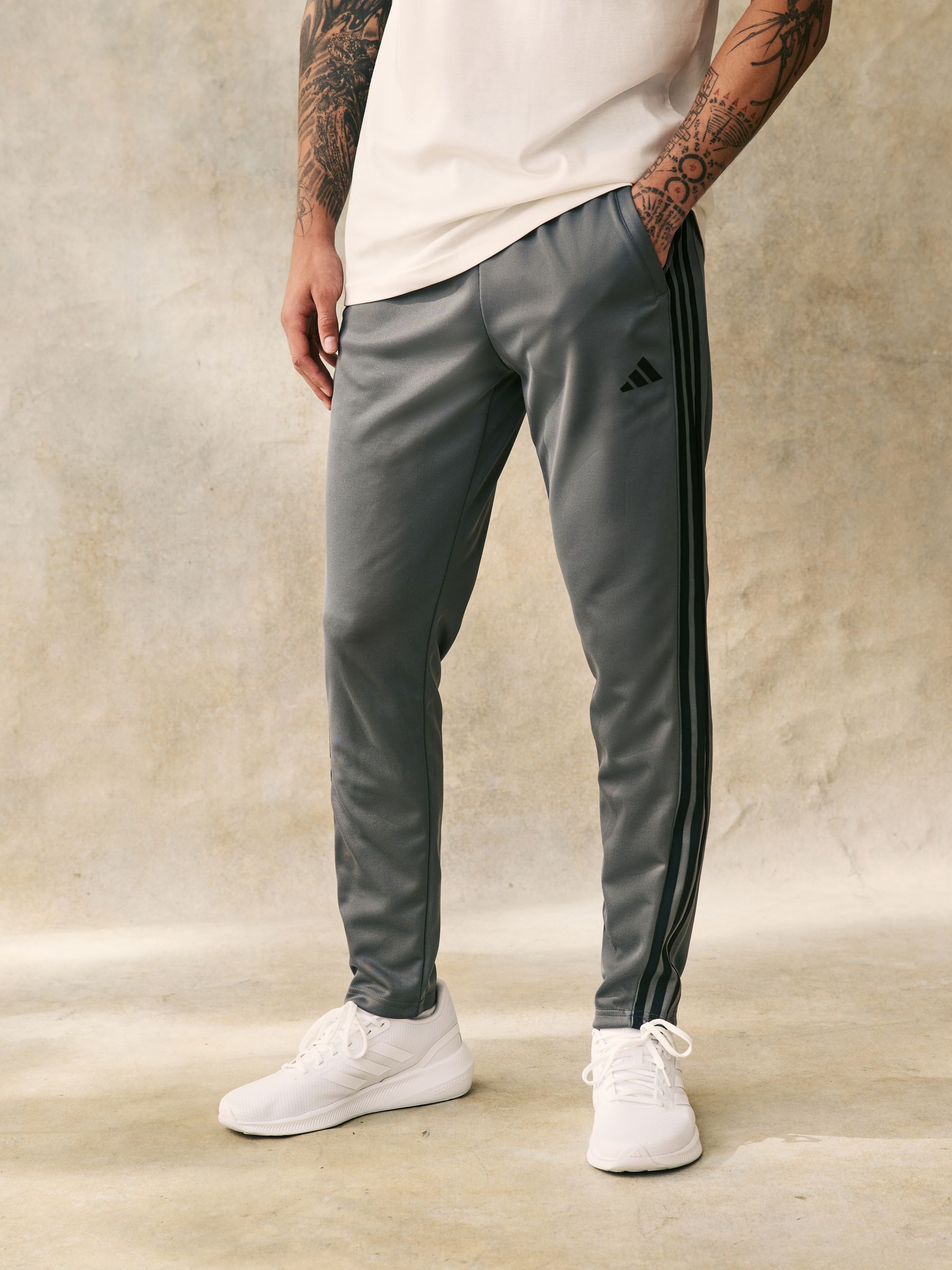 Buy adidas Grey Train Essentials 3-Stripes Training Joggers from the ...