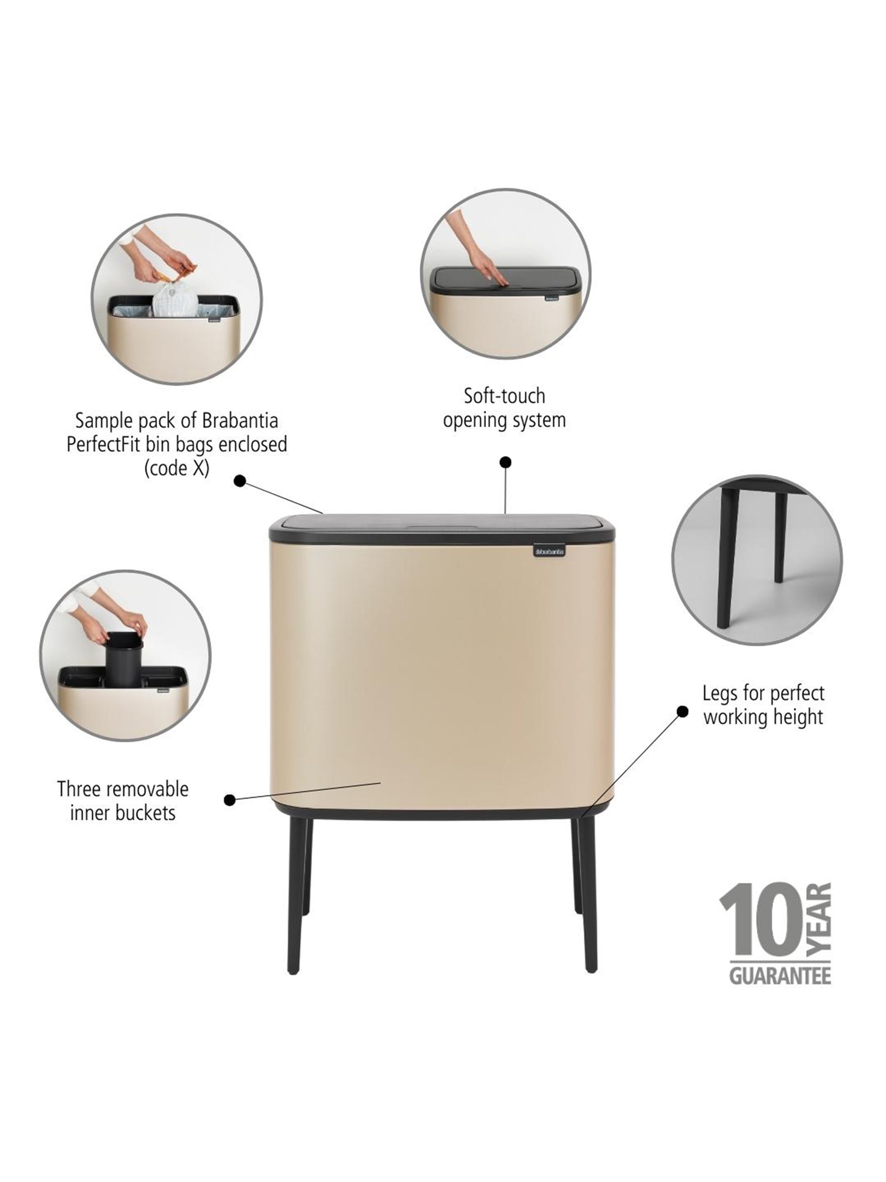 Buy Brabantia Metallic Gold Bo 3 x 11L Touch Bin from the Next UK ...