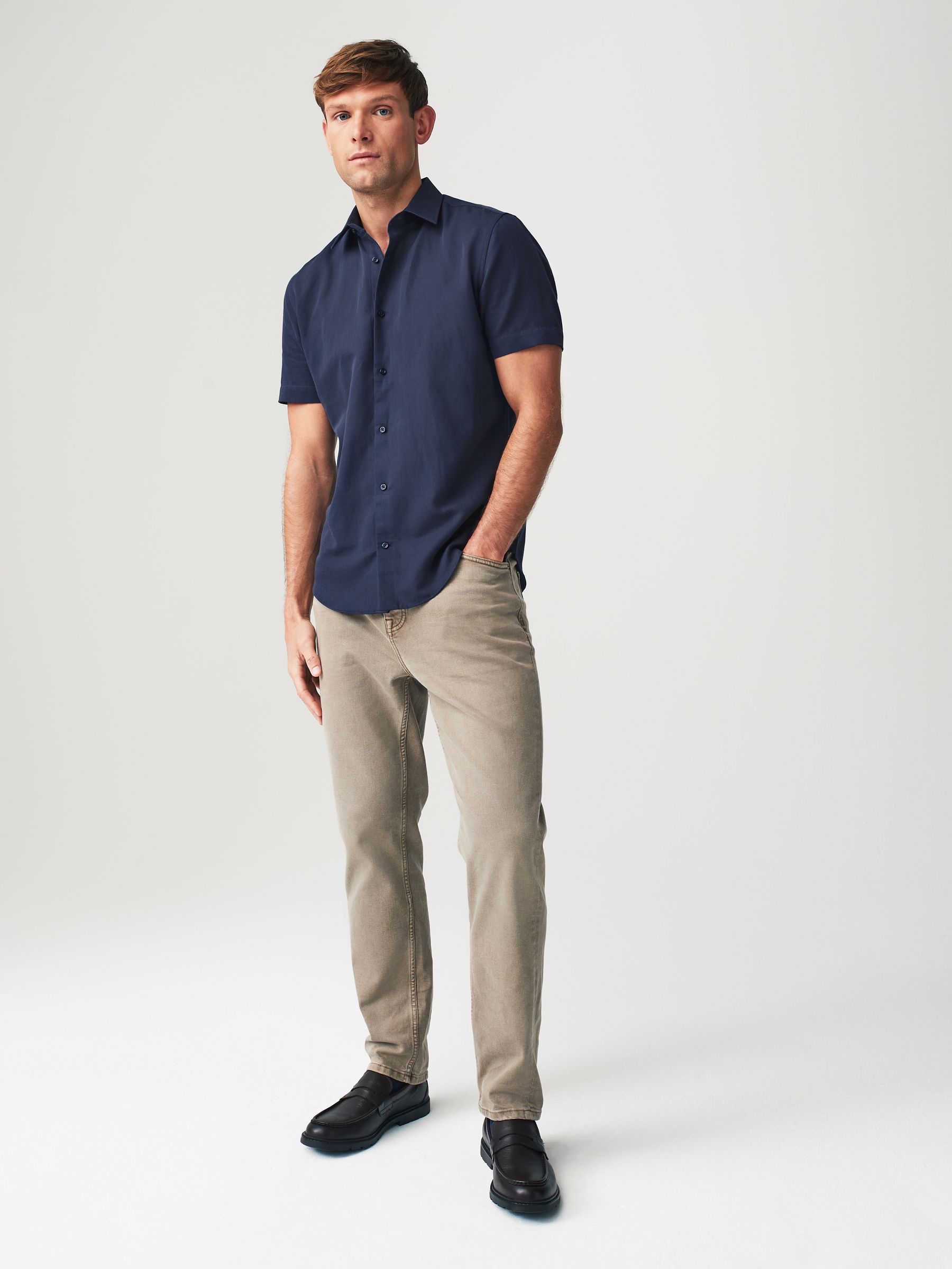 Buy Navy Blue Textured Linen Blend Shirt from the Next UK online shop