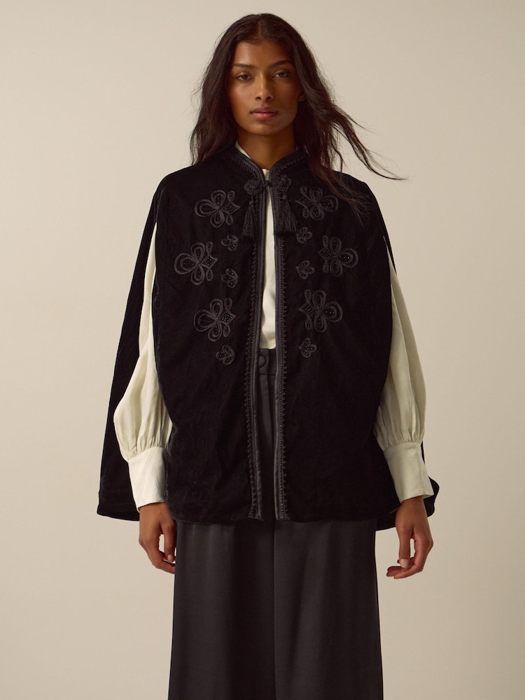 Buy Monsoon Black Fenya Velvet Cape Coat from Next Saudi Arabia