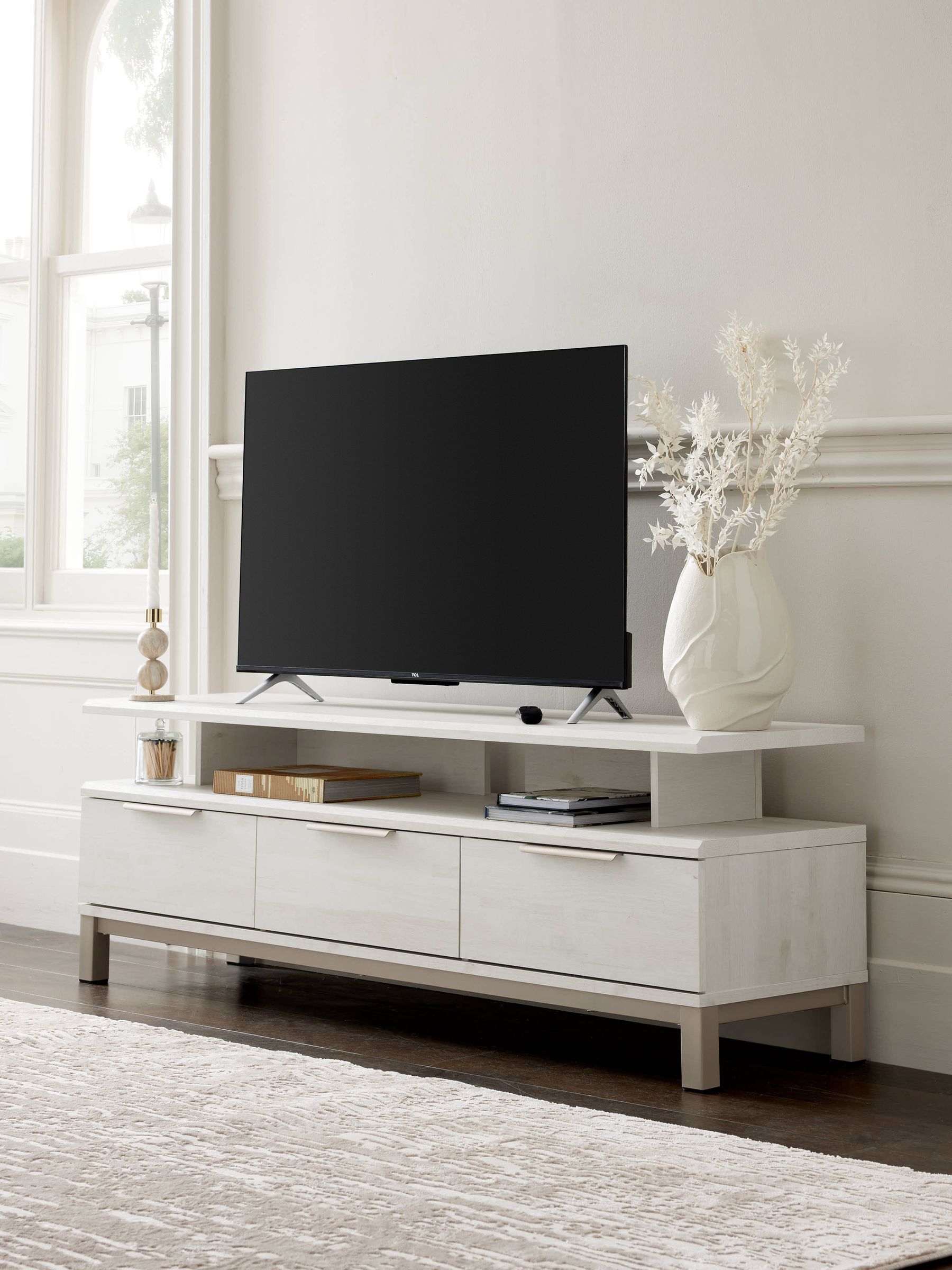 Buy White Bronx Up to 65 inch, Floating Top Oak Effect Slim TV Unit ...