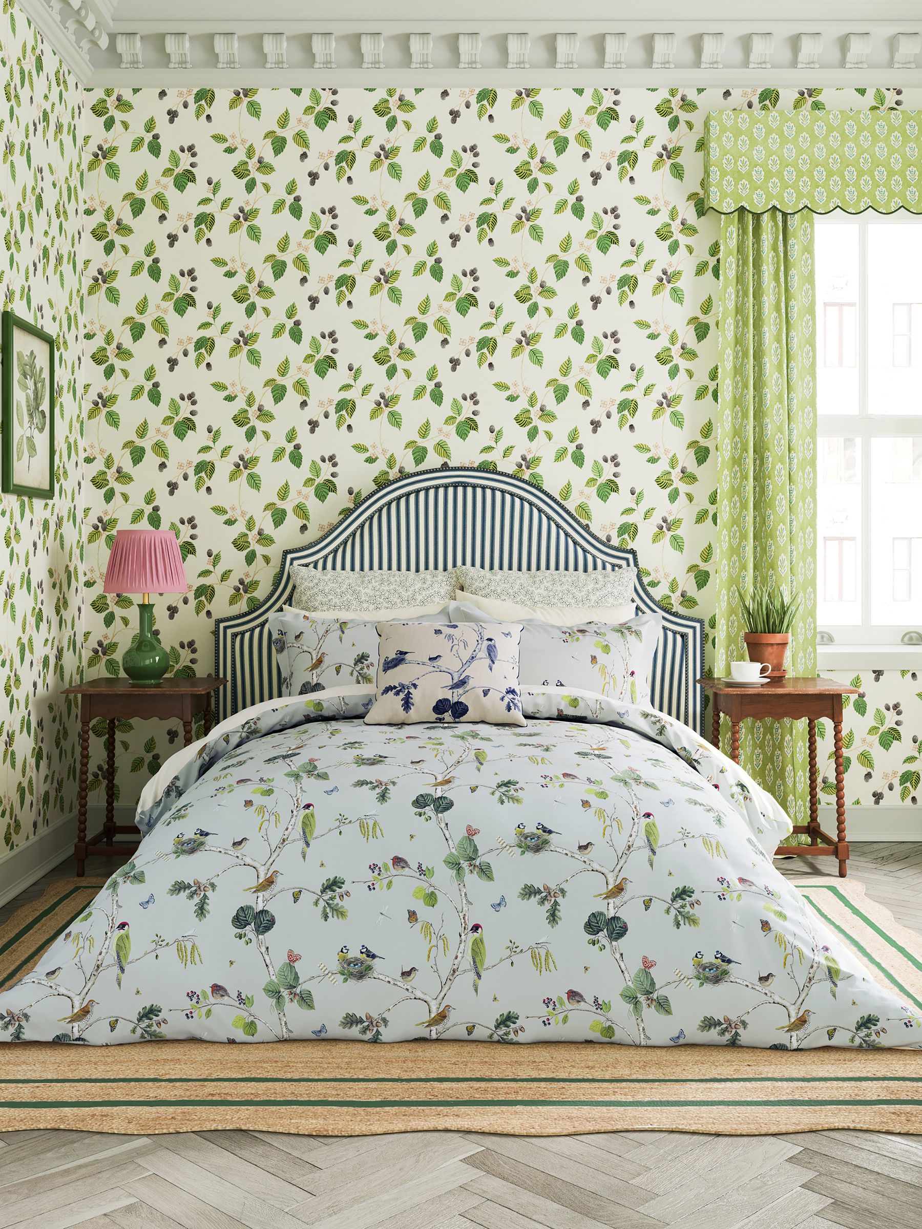 Buy Sanderson Blue Woodland Chorus 100% Cotton Duvet Cover and ...