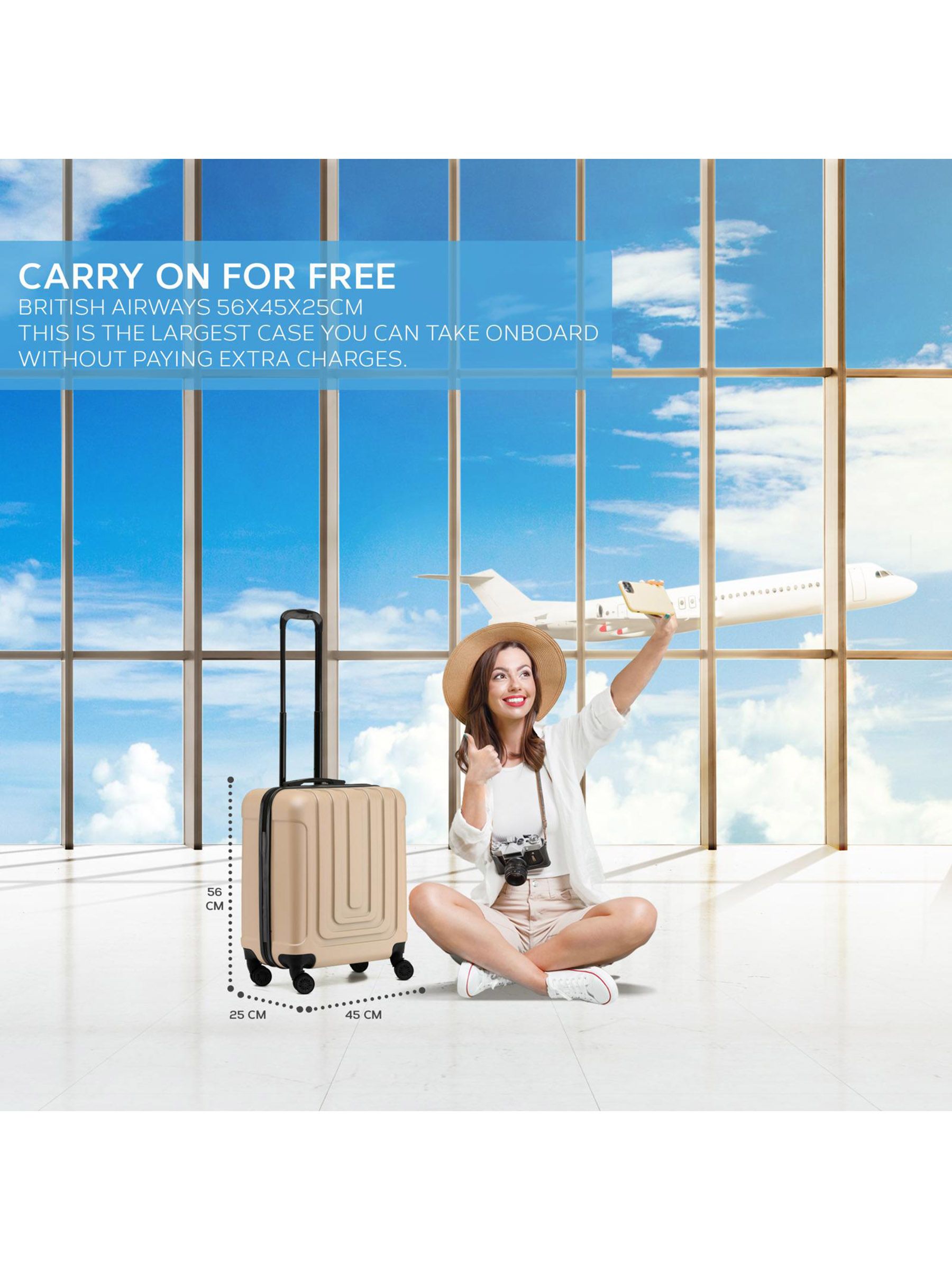 Buy Flight Knight Champagne 56x45x25cm EasyJet Overhead 8 Wheel ABS ...