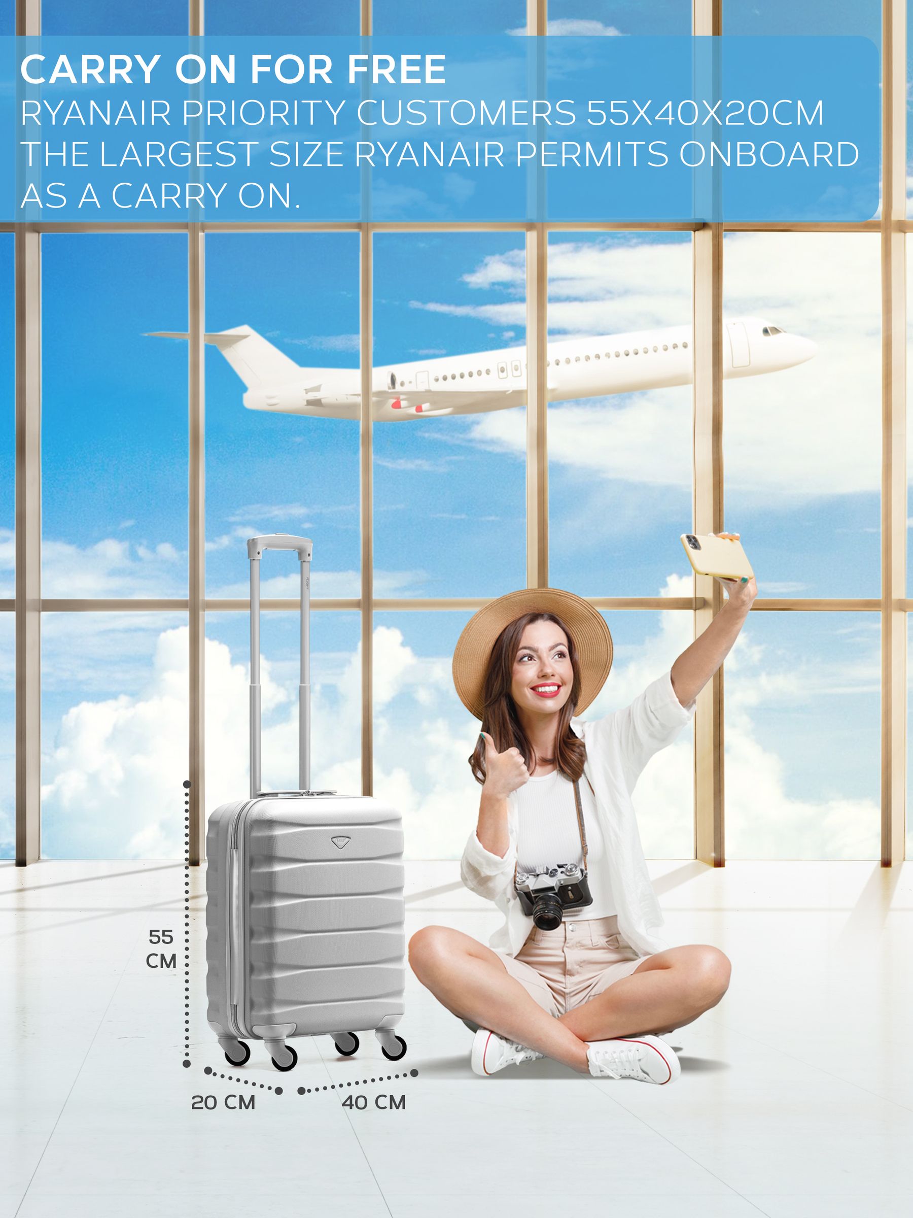 Buy Flight Knight Silver 55x40x20cm Ryanair Priority 4 Wheel ABS Hard ...